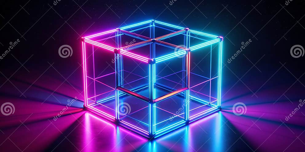 Hypercube Tesseract Neon Glowing Math Solid Shape Stunning Beauty of ...