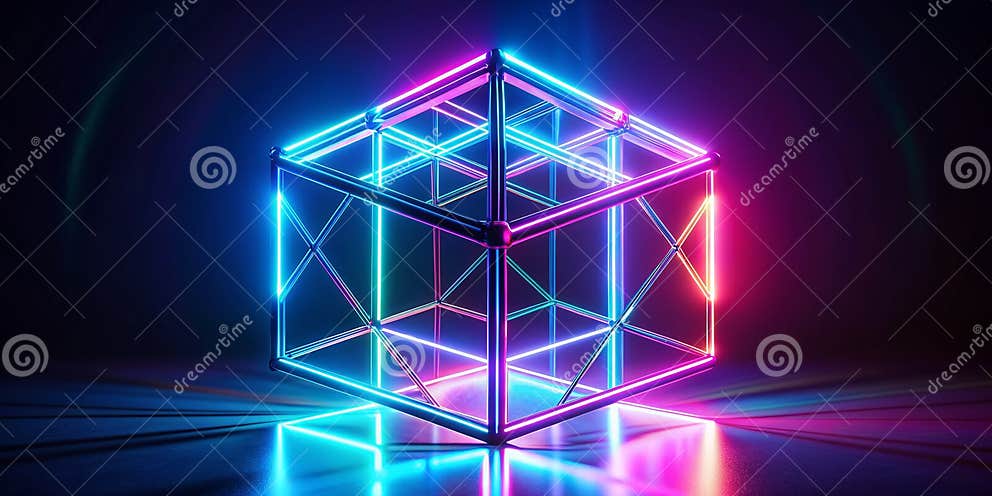 Hypercube Tesseract Neon Glowing Math Solid Shape Stunning Beauty of ...