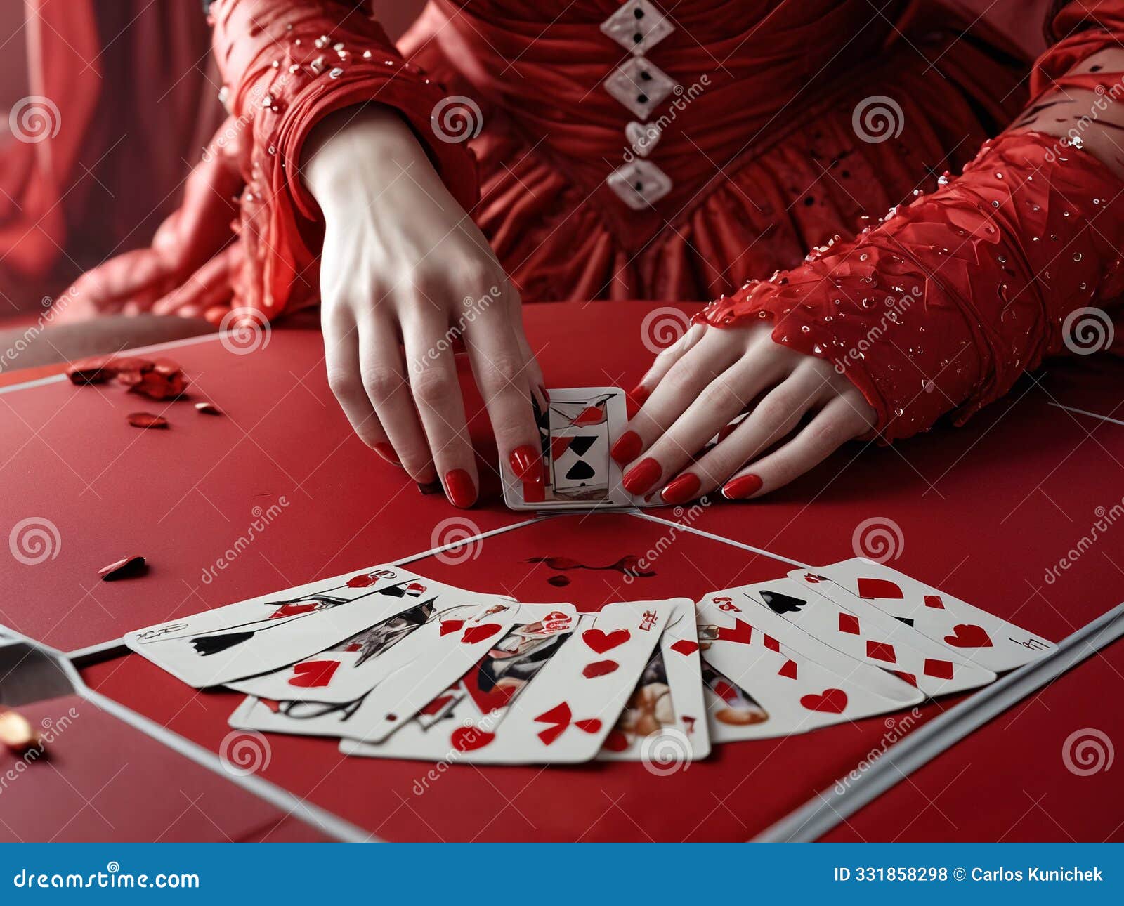 A Hyperdetailed Photorealistic Macro Image of a Queen of Hearts Playing ...