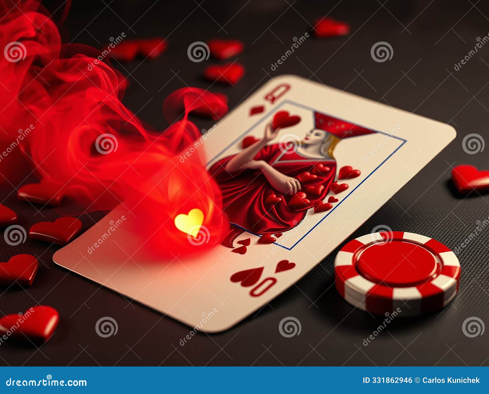 A Hyperdetailed Photorealistic Macro Image of a Queen of Hearts Playing ...
