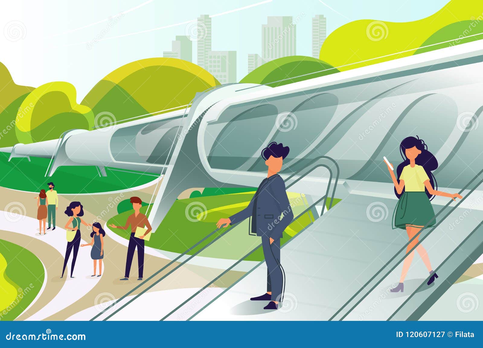 Hyperloop Station with People Stock Vector - Illustration of monorail ...
