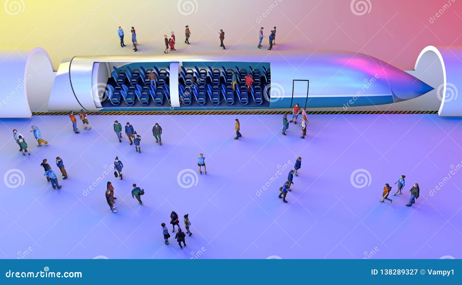 Hyperloop Train. 3d Section and Seats. Futuristic Technology for High ...