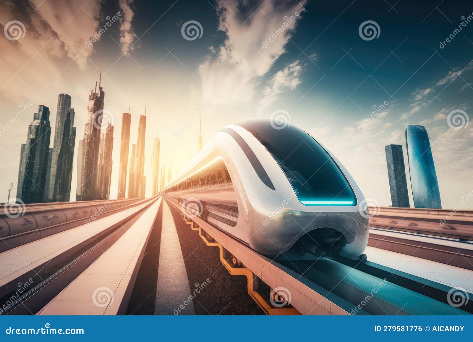 Hyperloop Train Rapidly Moving through a Futuristic City Stock ...