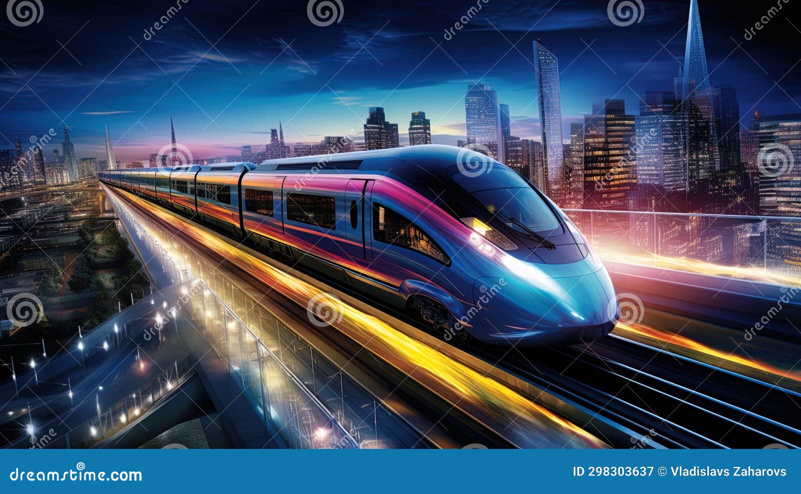 Hypermagic Skyline: Superfast Trains on Magnetic Lines Stock Image ...