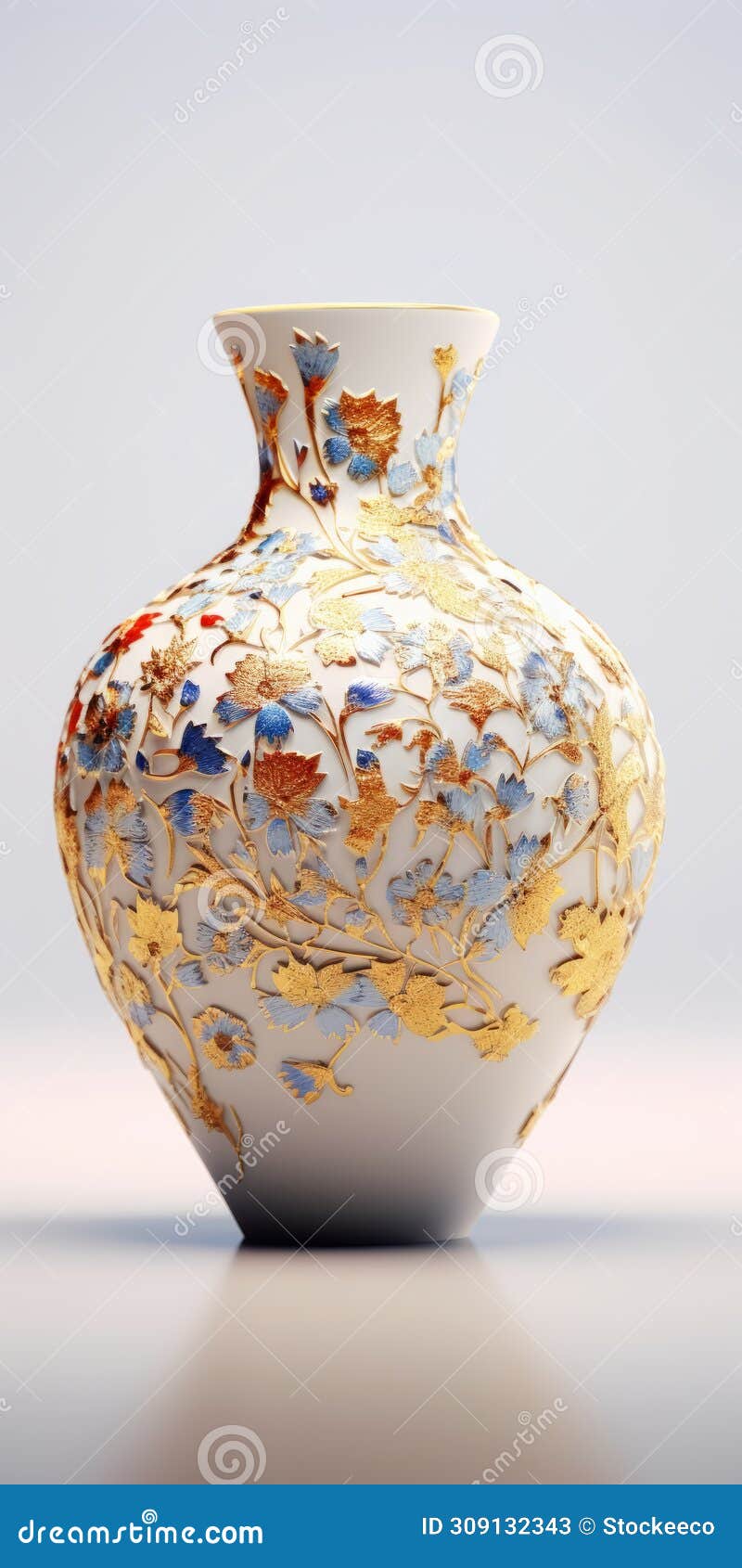 Hyperrealism Ceramic Vase With Floral Pattern - Glitter Enhanced High ...