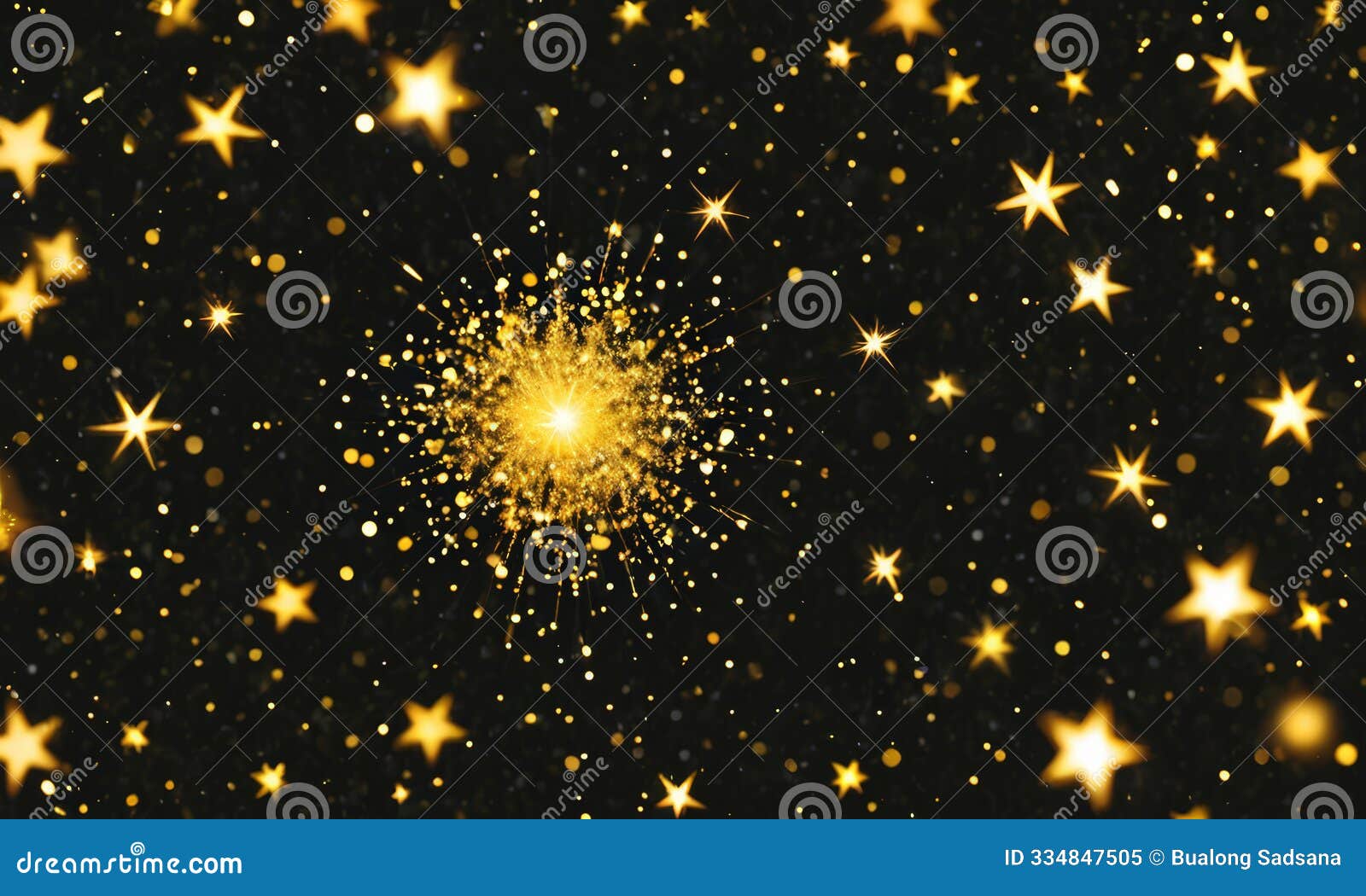 Gold Star Burst in the Dark Sky Stock Illustration - Illustration of ...