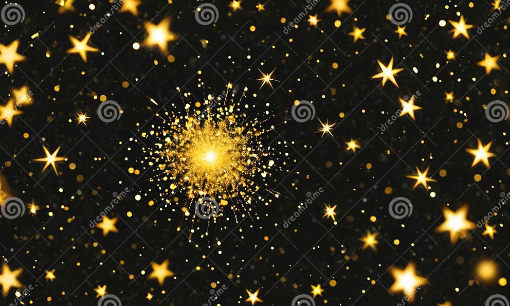 Gold Star Burst in the Dark Sky Stock Illustration - Illustration of ...