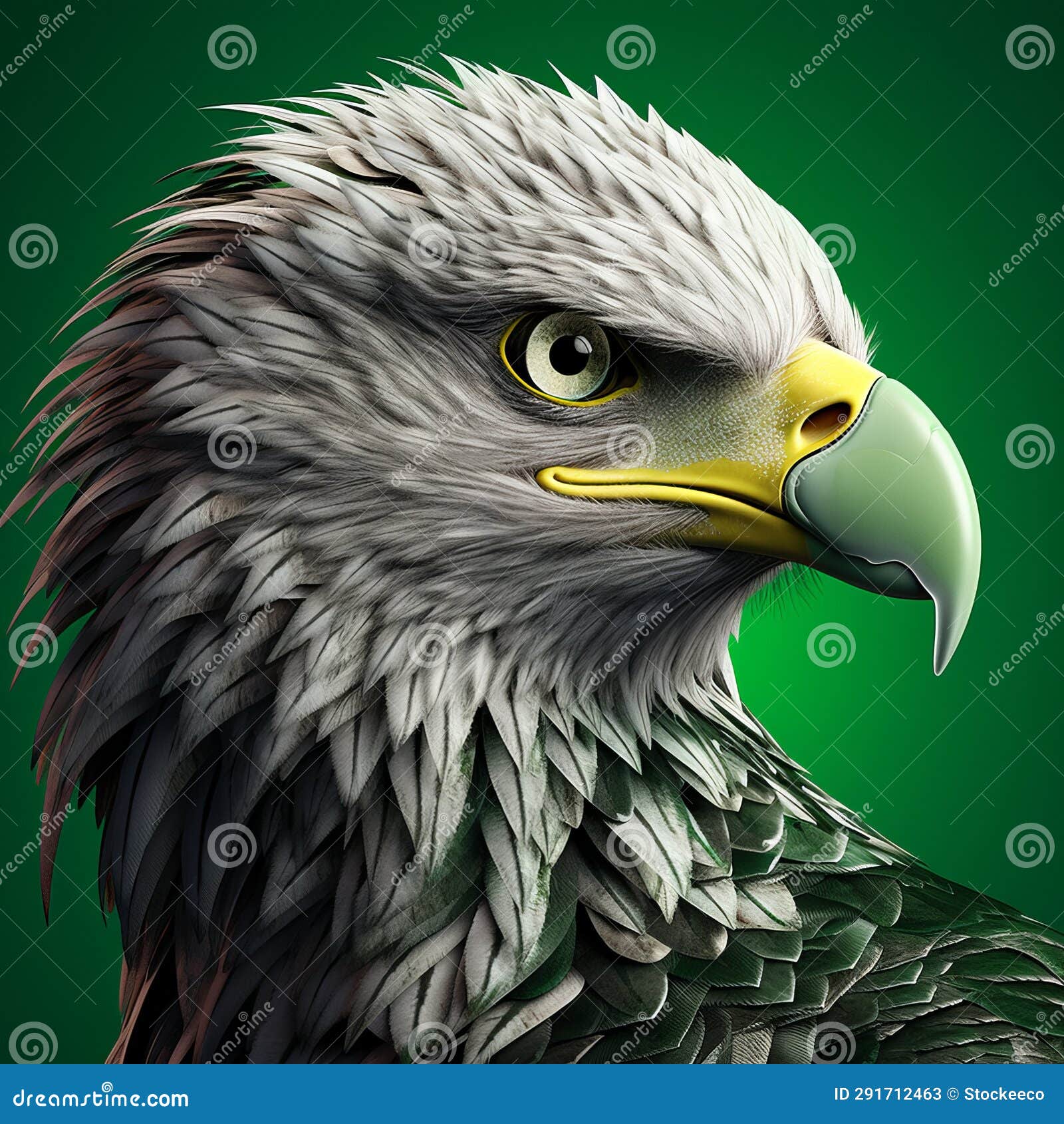Hyperrealistic Bald Eagle 3d Render on Green Background Stock ...