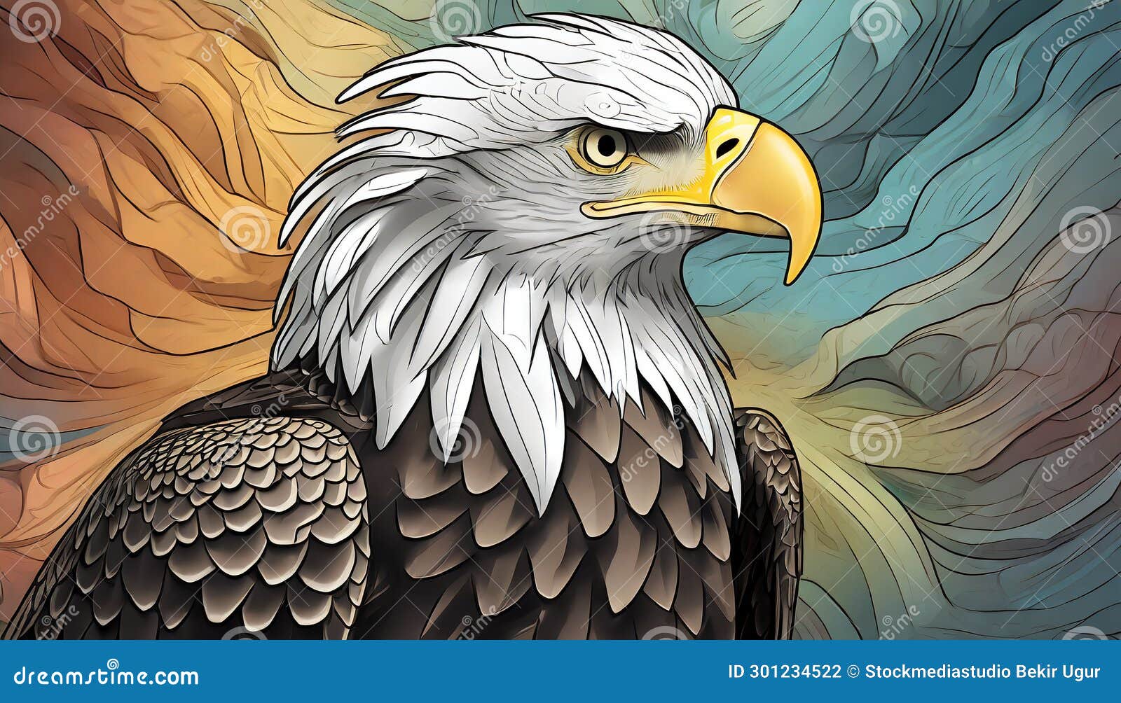 Realistic Bald Eagle Coloring Page for Toddlers Stock Illustration ...