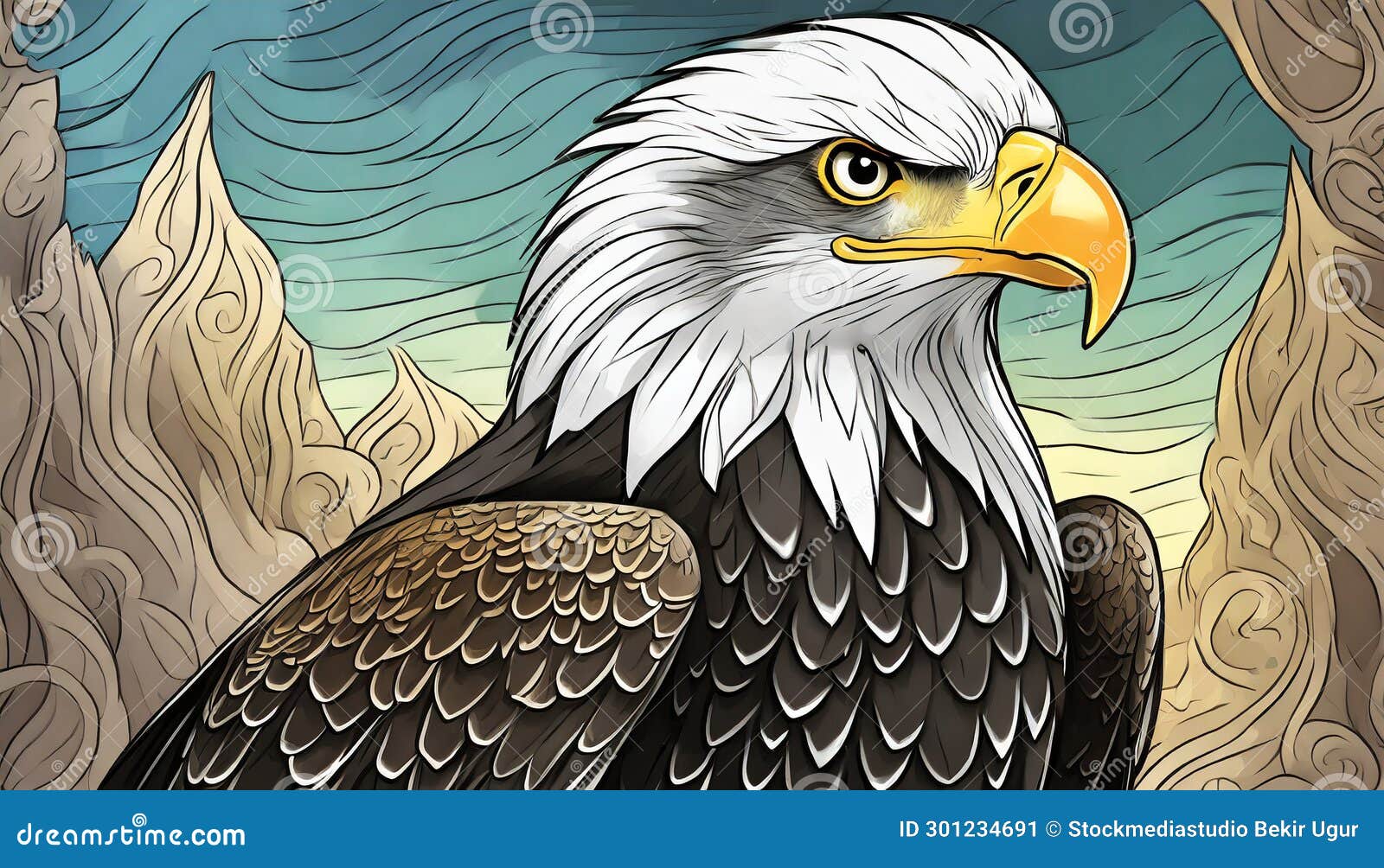 Realistic Bald Eagle Coloring Page for Toddlers Stock Illustration ...