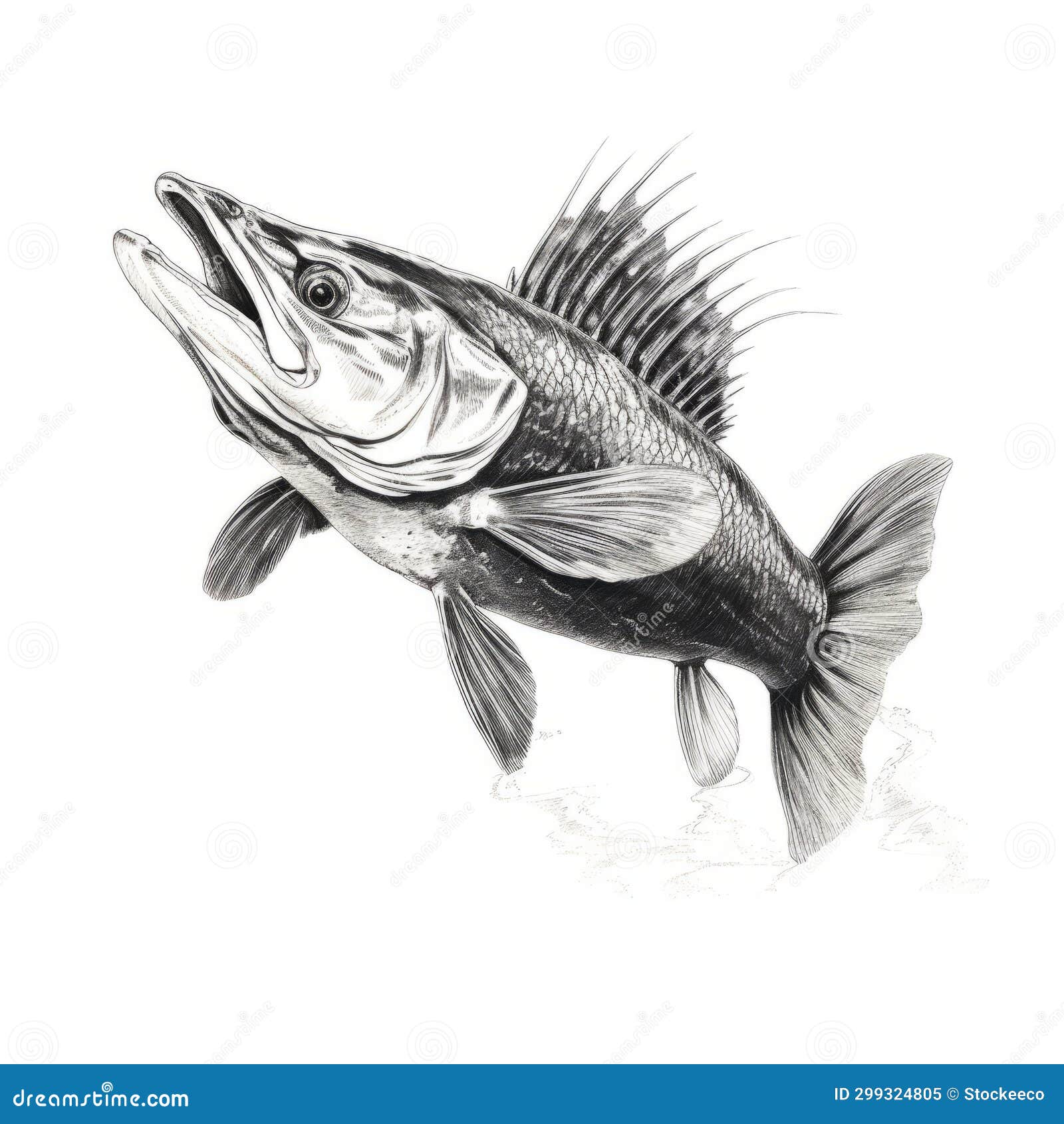Hyperrealistic Black and White Drawing of a Smallmouth Bass Stock ...