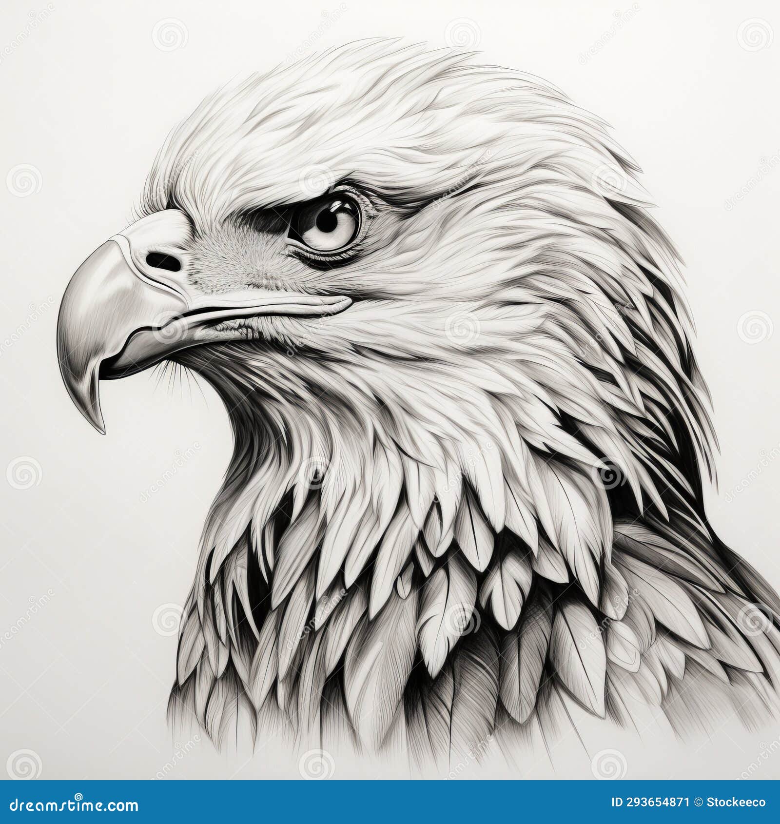 Hyperrealistic Black and White Eagle Drawing with Bold Defined Lines ...
