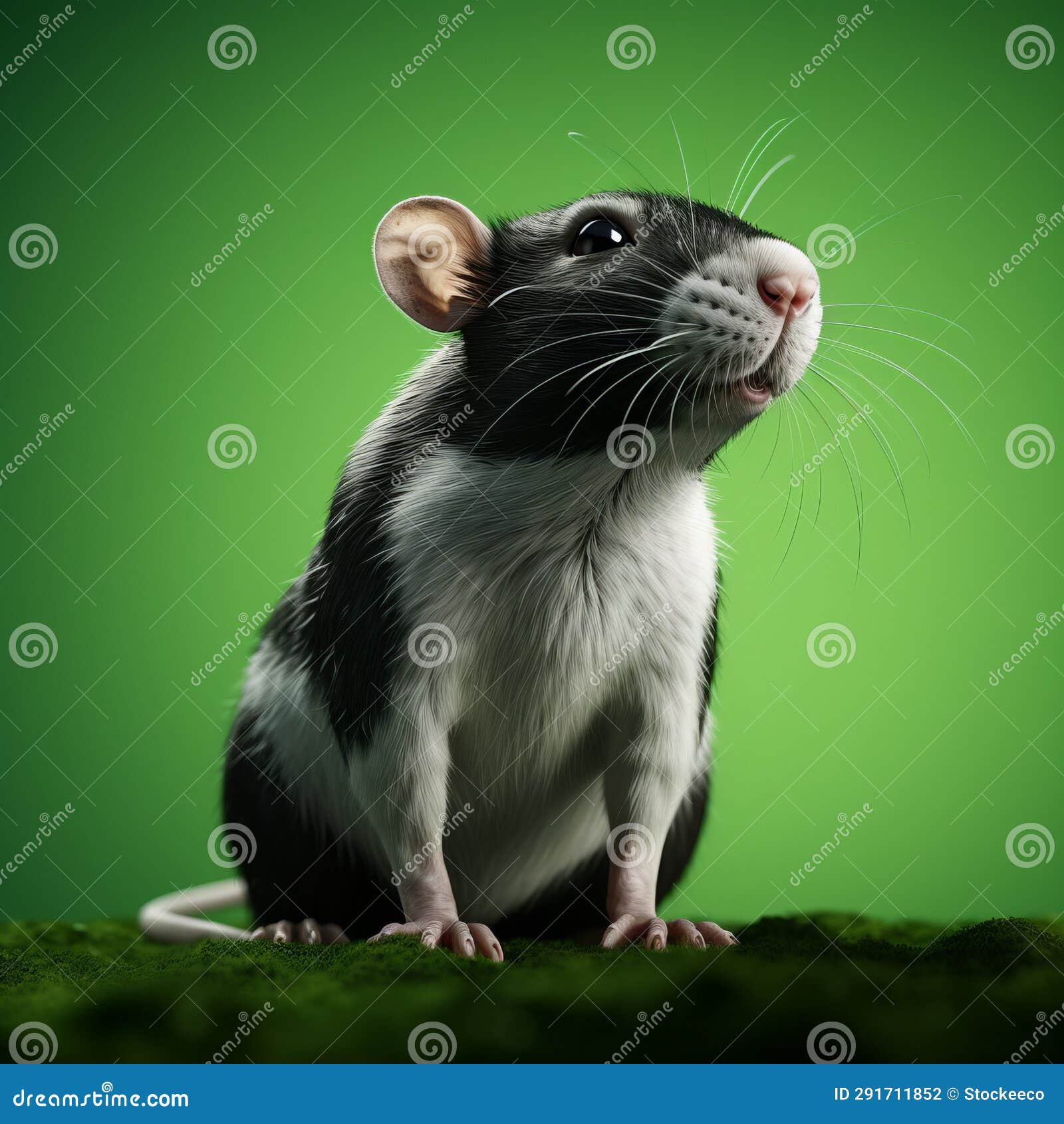 Hyperrealistic Black and White Rat 3d Render on Vibrant Green ...