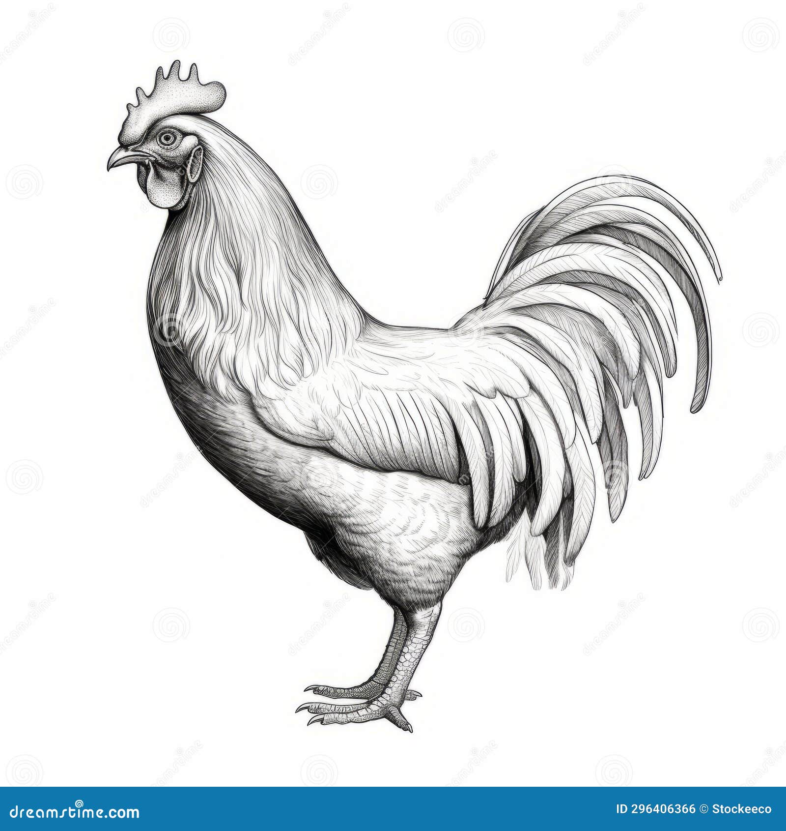 Hyperrealistic Black and White Rooster Drawing with Mythological ...