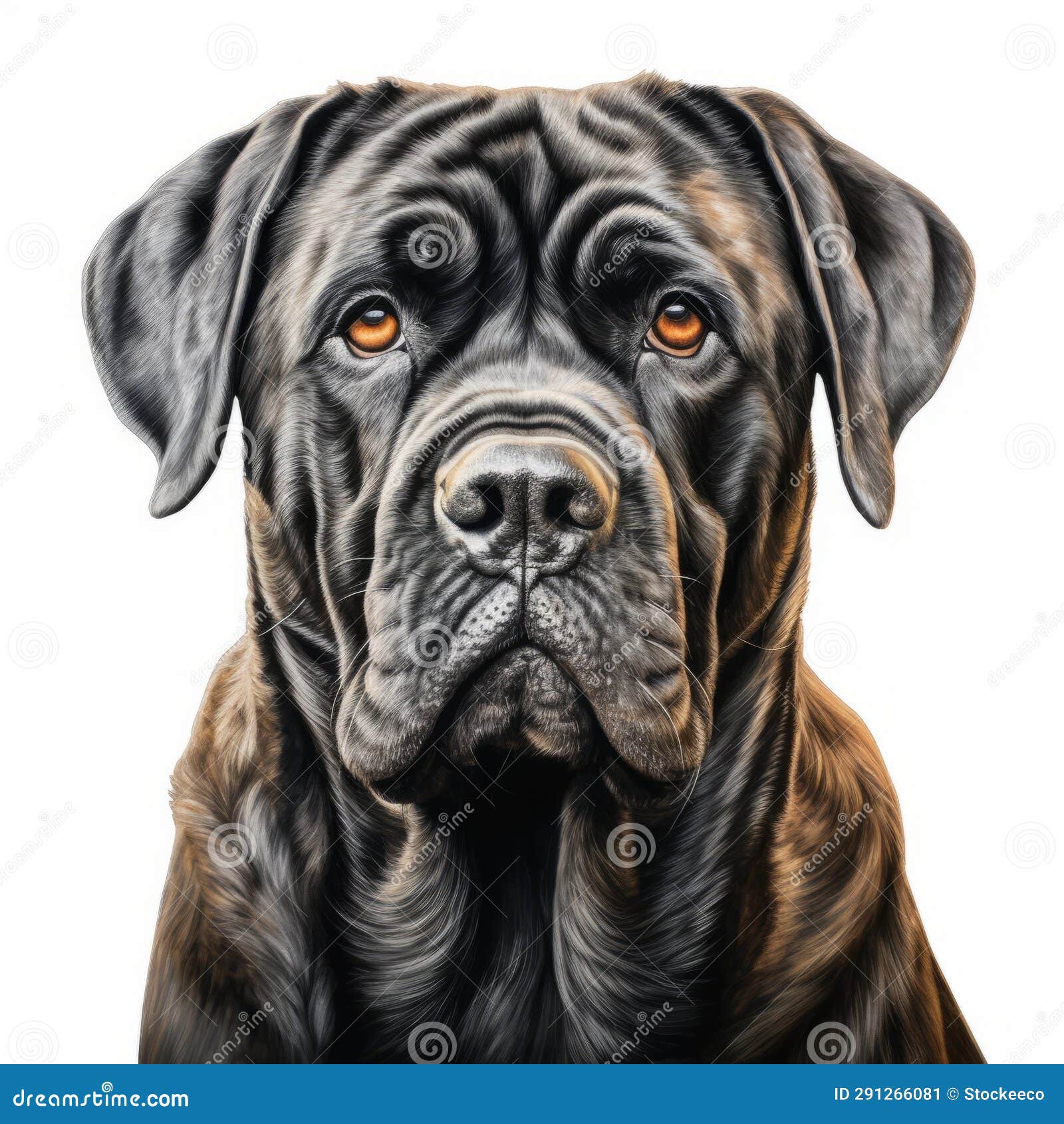 Hyperrealistic Charcoal Drawing of a Mastiff on White Background Stock ...
