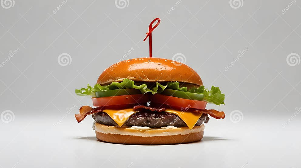 Hyperrealistic Cheeseburger with Bacon, Tomato, and Lettuce on a Plain ...