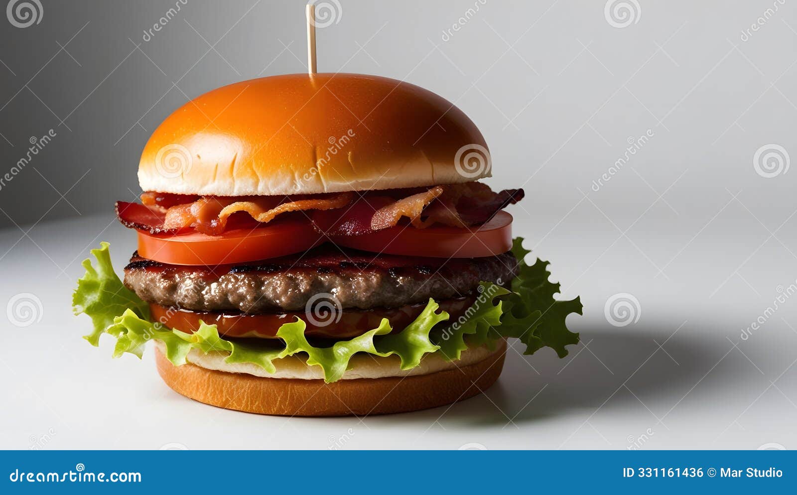 Hyperrealistic Cheeseburger with Bacon, Tomato, and Lettuce on a Plain ...