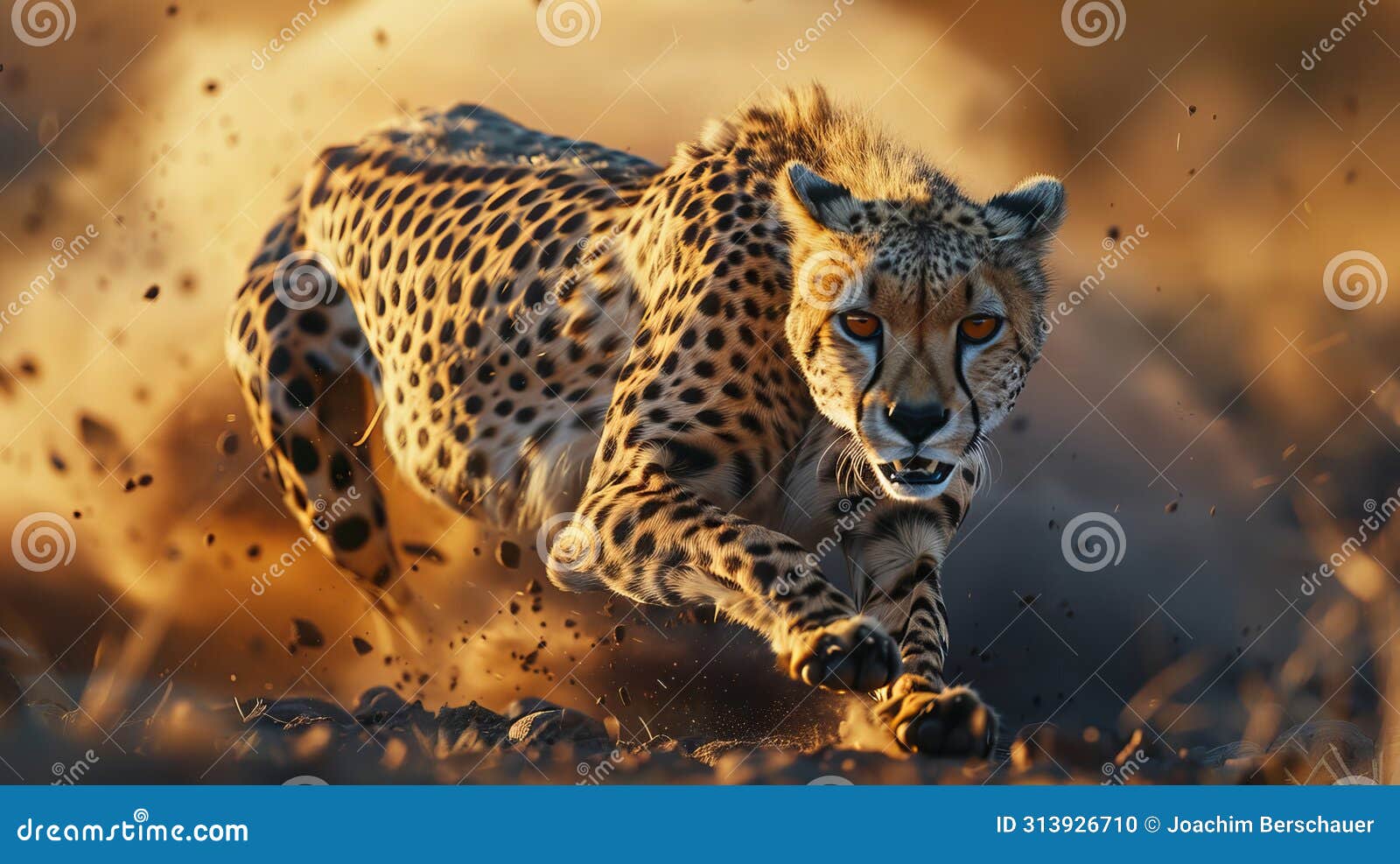 Hyperrealistic Cheetah Sprinting on Savanna, Muscles Defined, Dust ...