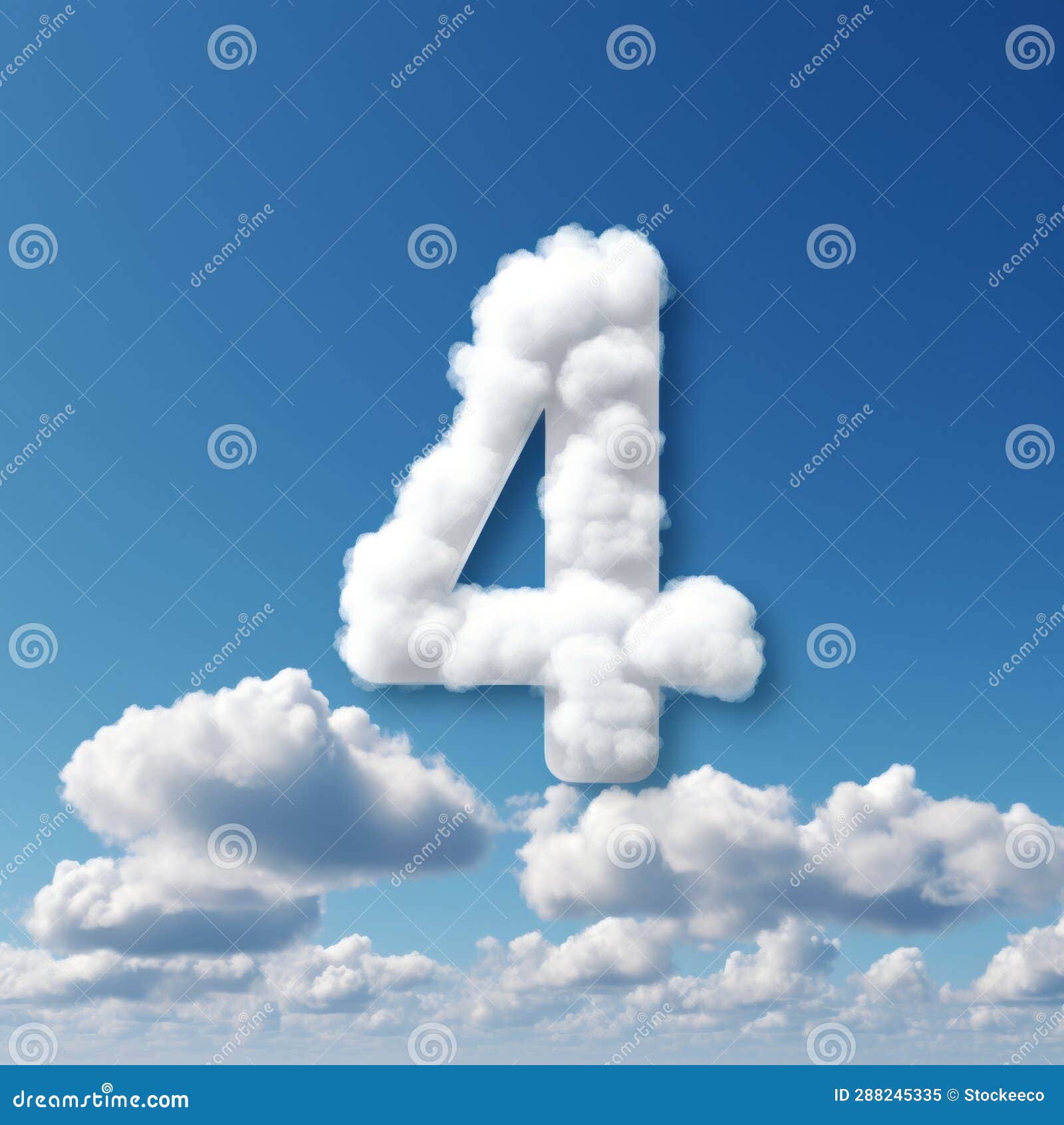 Hyperrealistic Cloud Art: the Number 4 in the Sky Stock Illustration ...