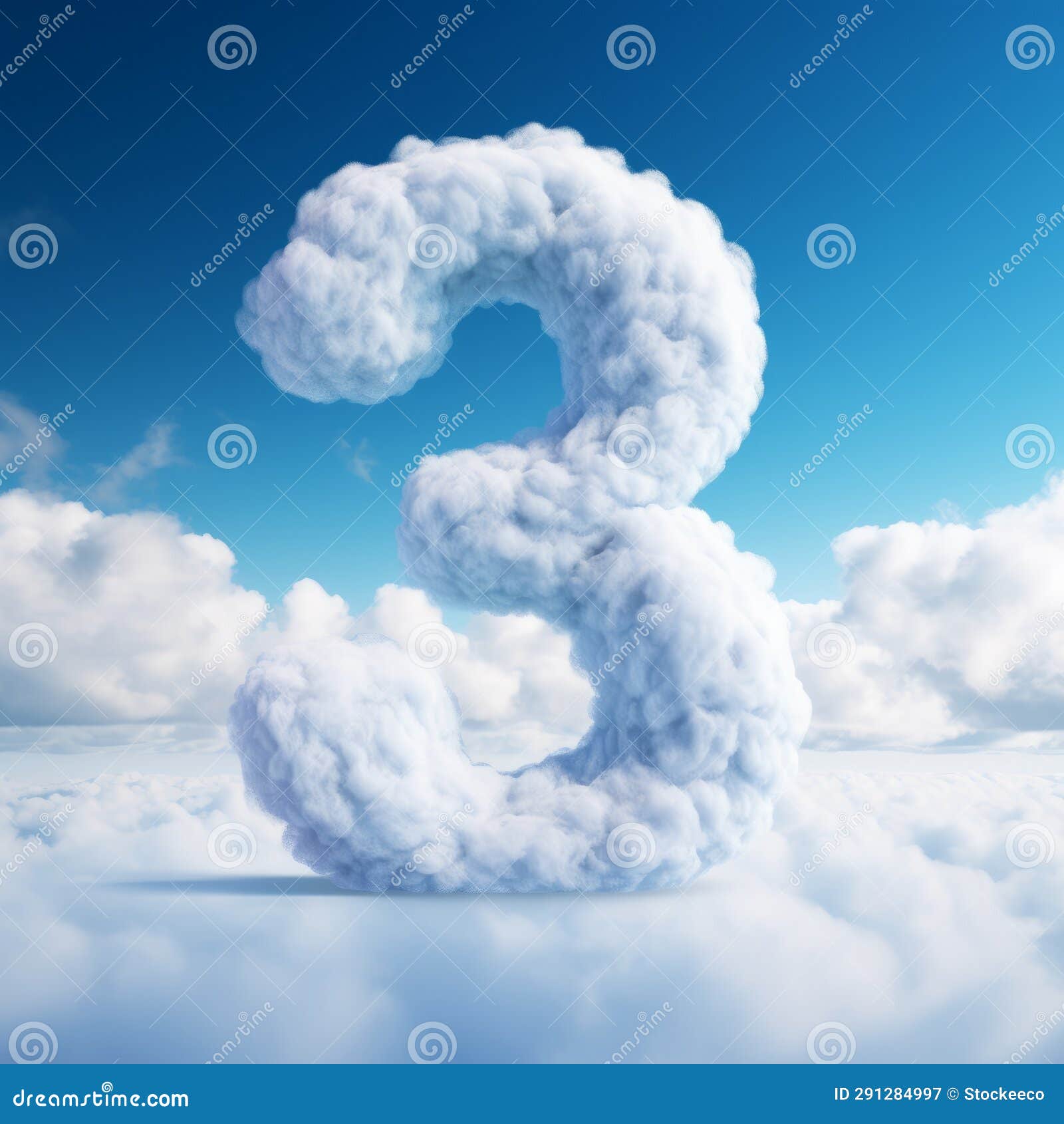 Hyperrealistic Cloud Art: Number Three in Vibrant Blue Sky Stock ...