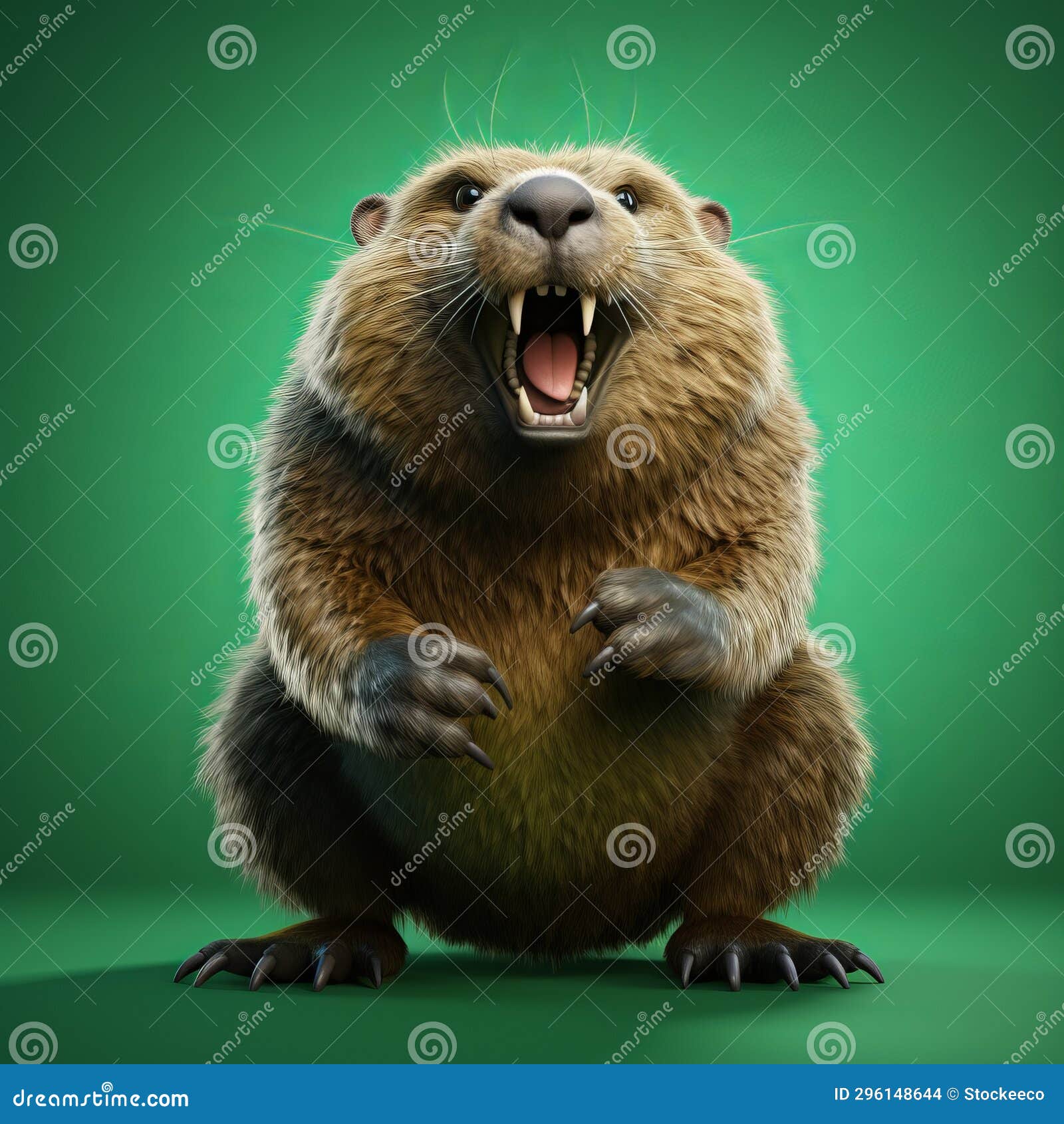 Hyperrealistic 3d Beaver Render with Vibrant Green Background Stock ...
