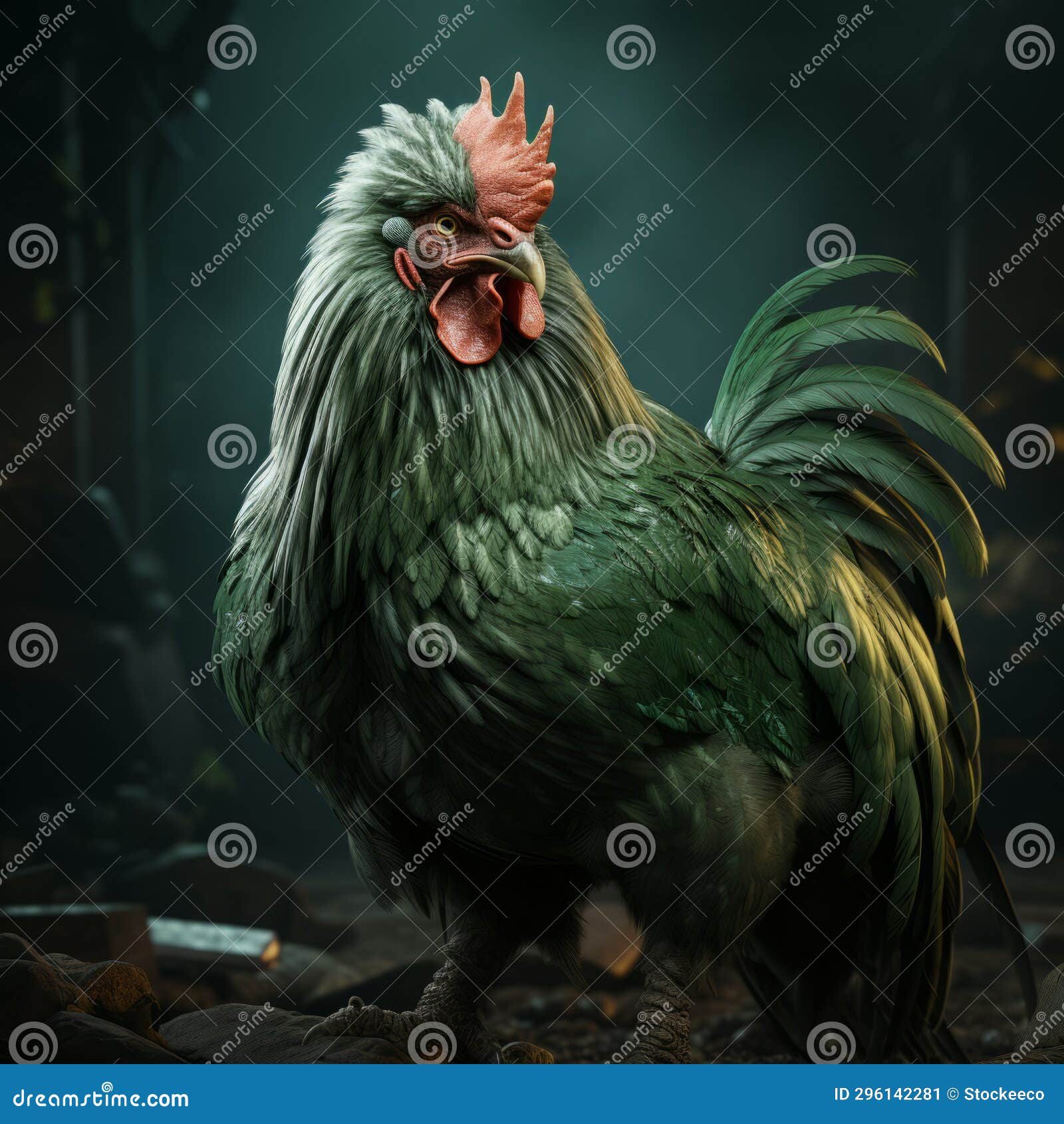 Hyperrealistic 3d Render of a Green Hen in a Dark Environment Stock ...