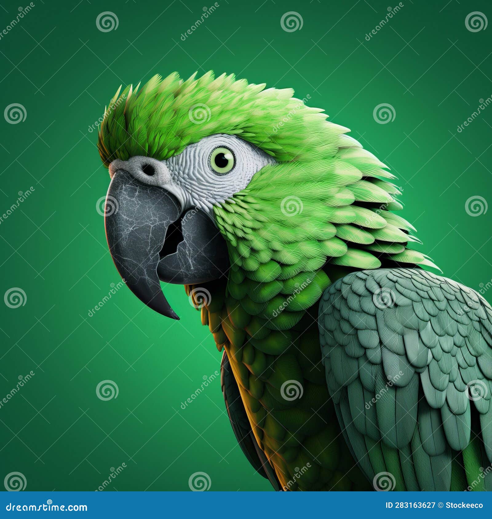 Hyperrealistic 3d Render of Strong Black and White Parrot on Green ...