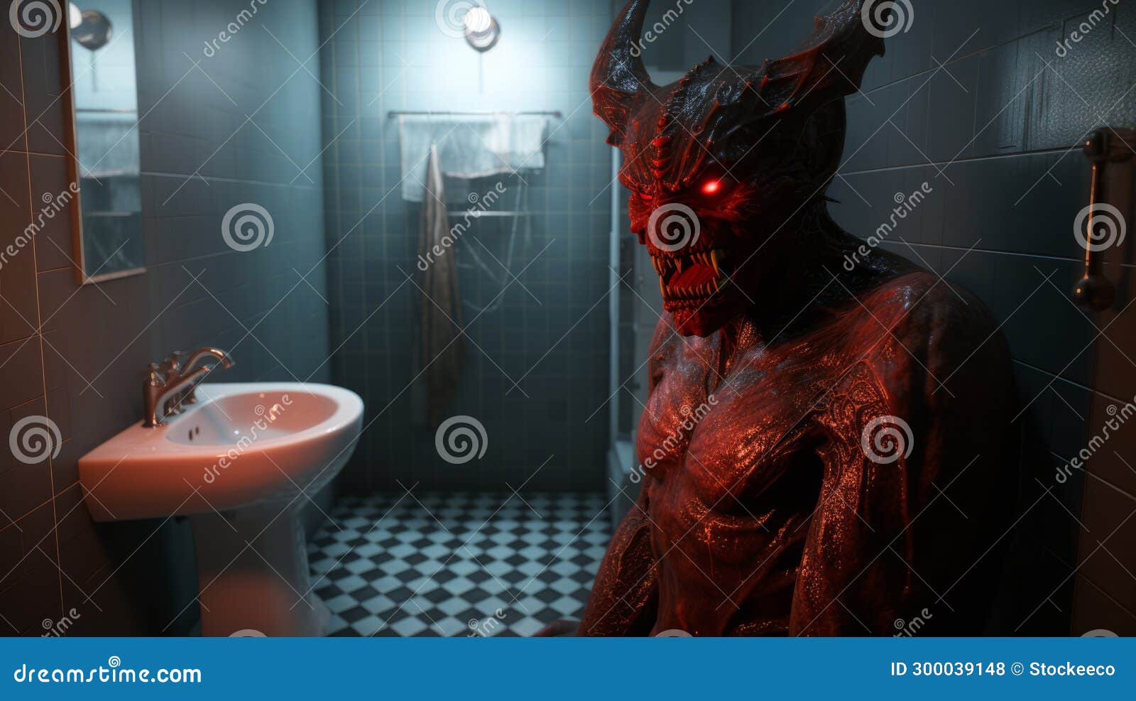Demon In Bathroom: Unreal Engine Rendered Caricature Illustration ...