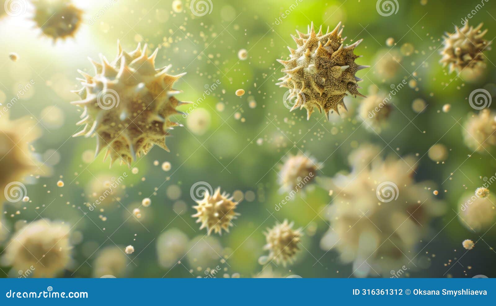 A Hyperrealistic Depiction of Various Pollen Grains Suspended in the ...