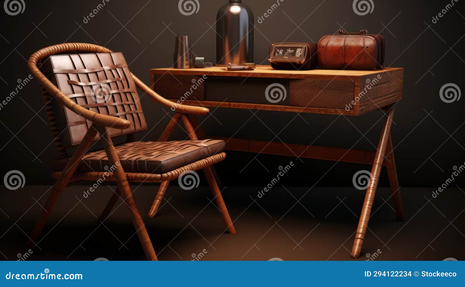 Exotic Atmosphere: Vray Tracing Desk and Chair with Leather Seat Stock ...