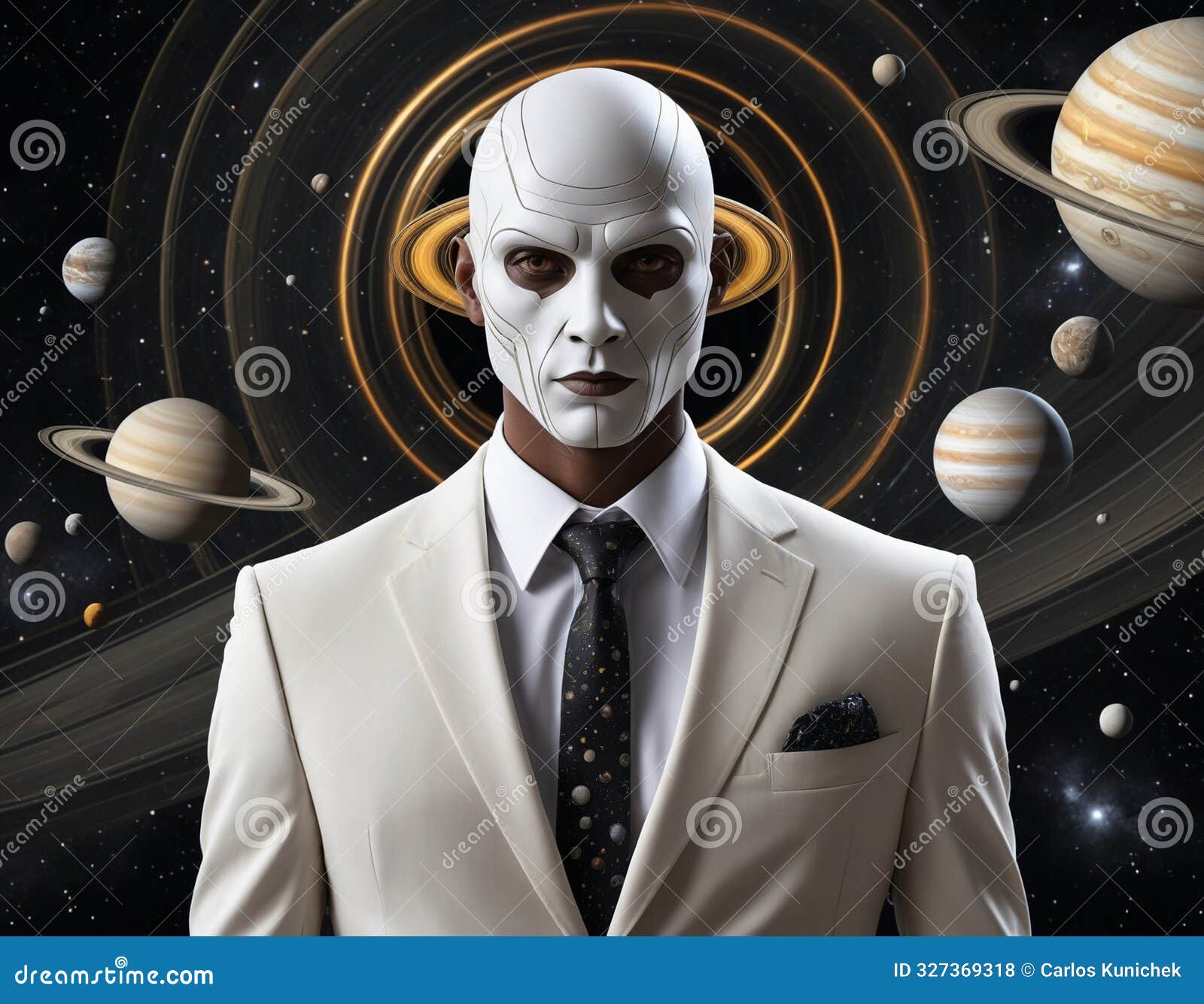 A Hyperrealistic Digital Artwork of a Heliocentric Humanoid with a Head ...