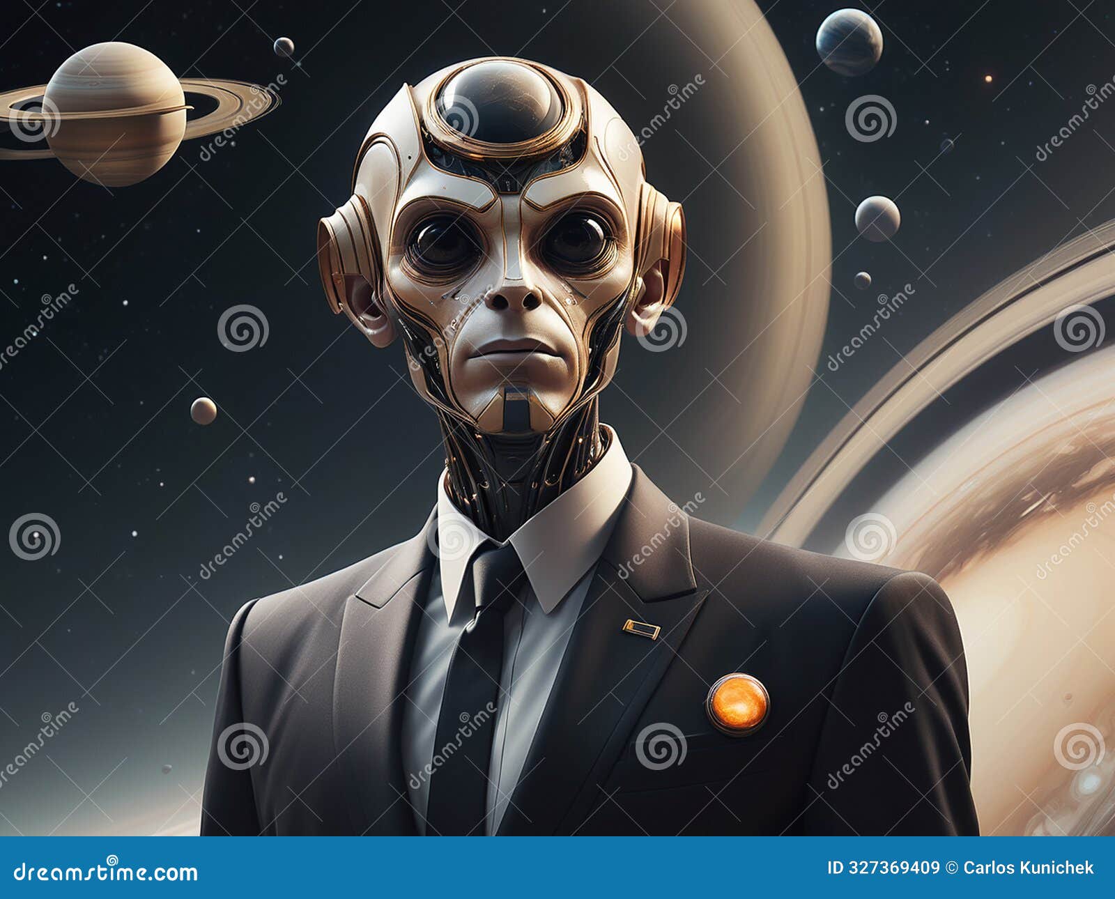 A Hyperrealistic Digital Artwork of a Heliocentric Humanoid with a Head ...