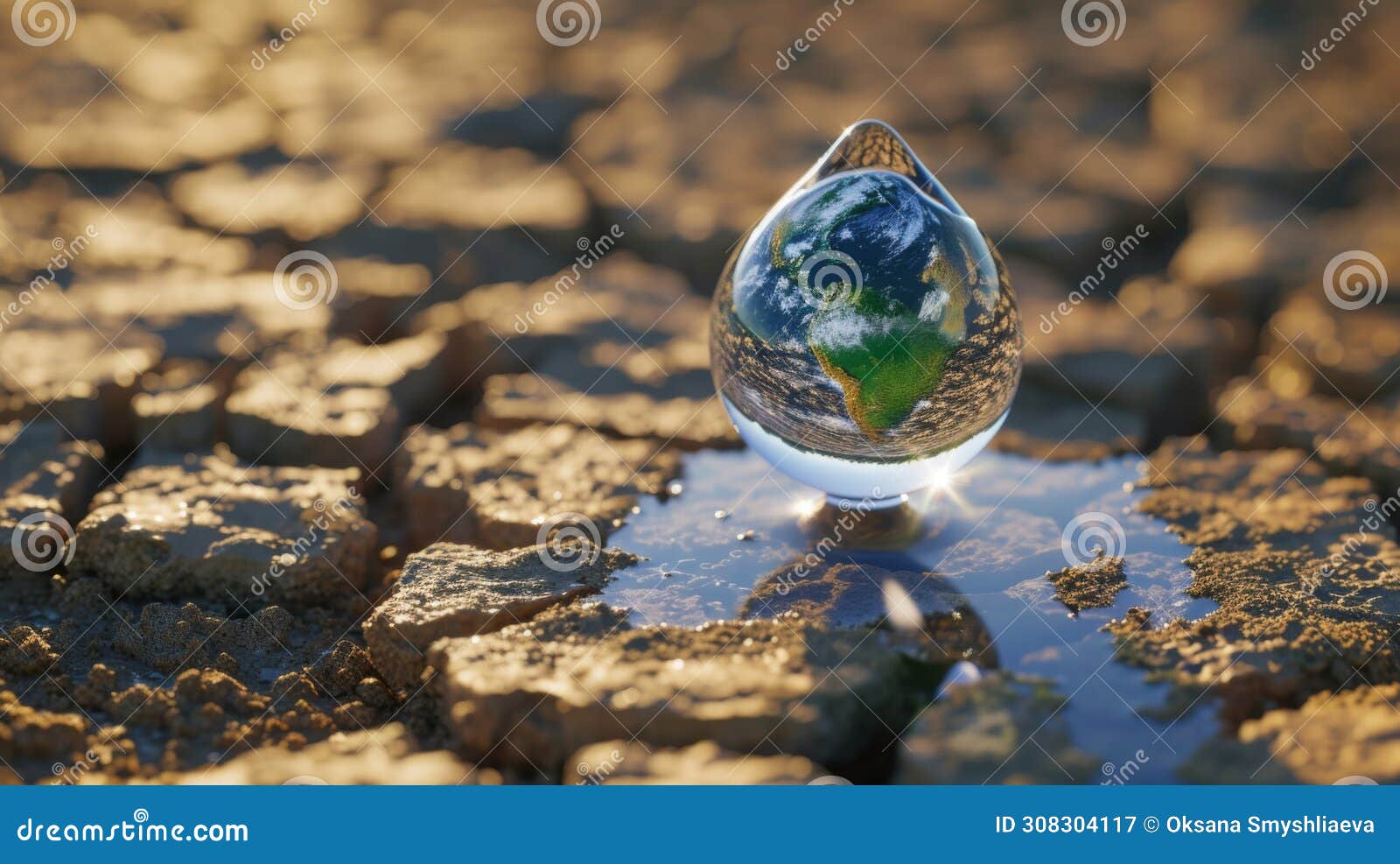 Hyperrealistic Earth in Water Droplet on Cracked Soil - Climate Change ...