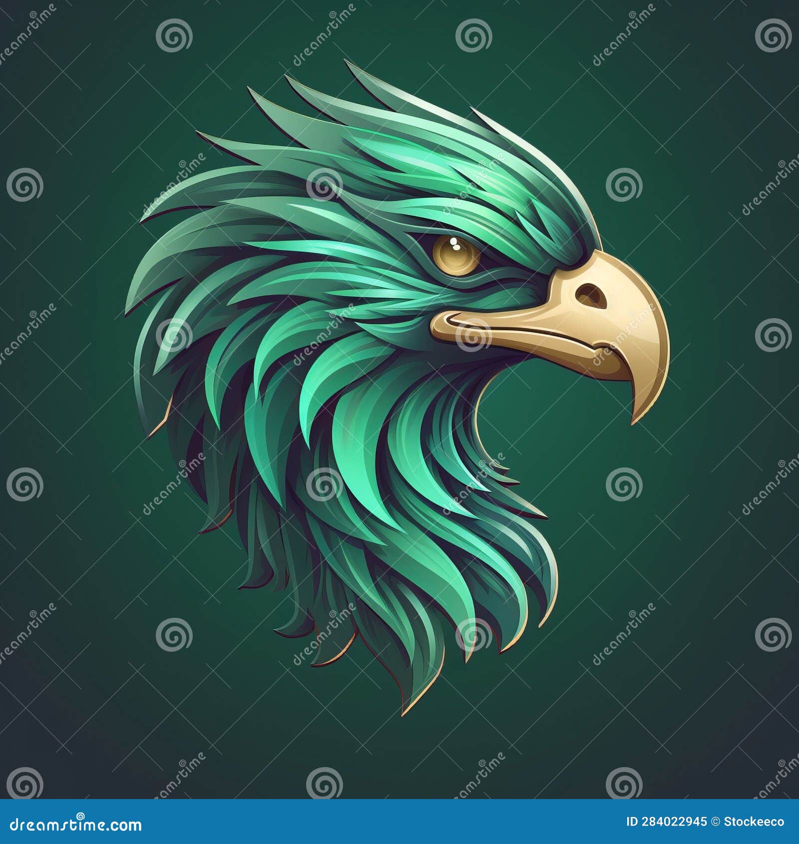 Hyperrealistic Fantasy Eagle Icon in Green Color Stock Illustration ...
