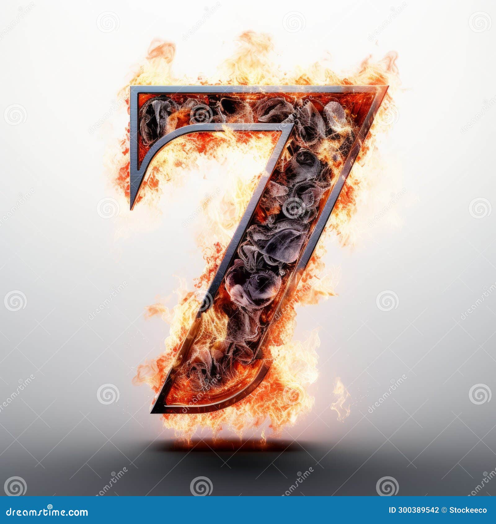 Hyperrealistic Fantasy: Numbers 7 with Fire in Front Stock Illustration ...