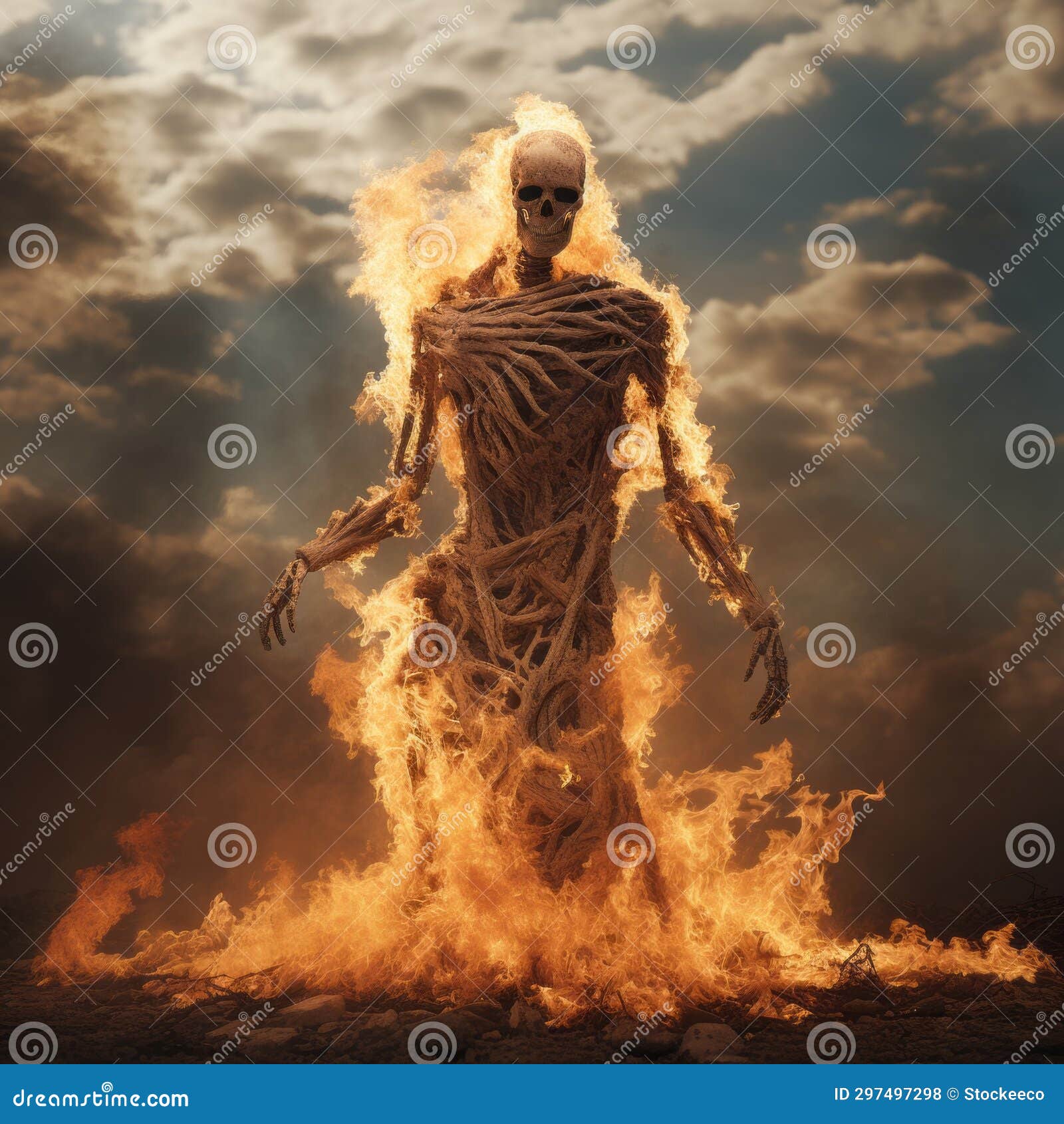 Hyperrealistic Rendering of a Fiery Skeleton Stock Illustration ...