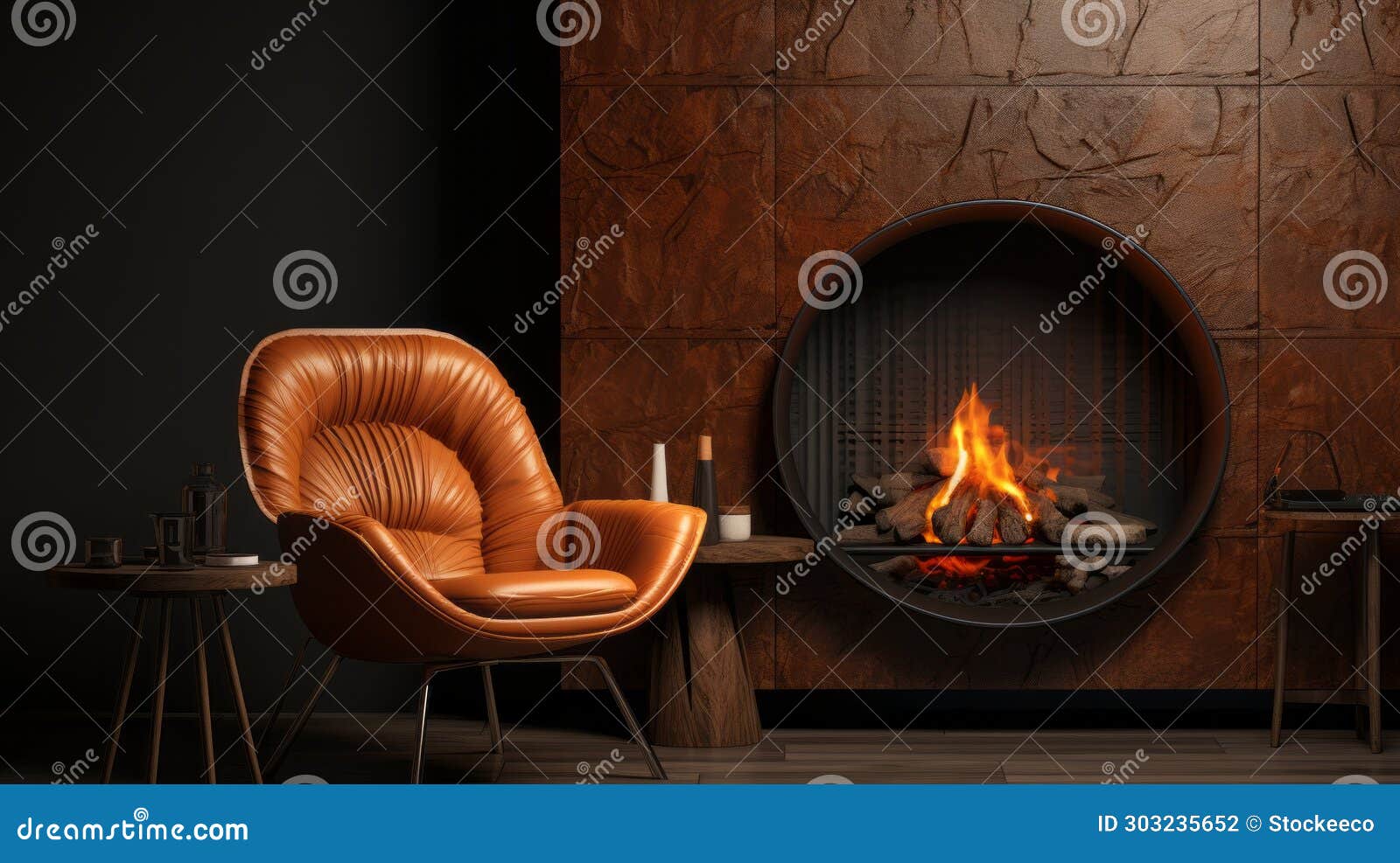 Organic and Naturalistic 3d Rendering of a Serene Room with Fireplace ...