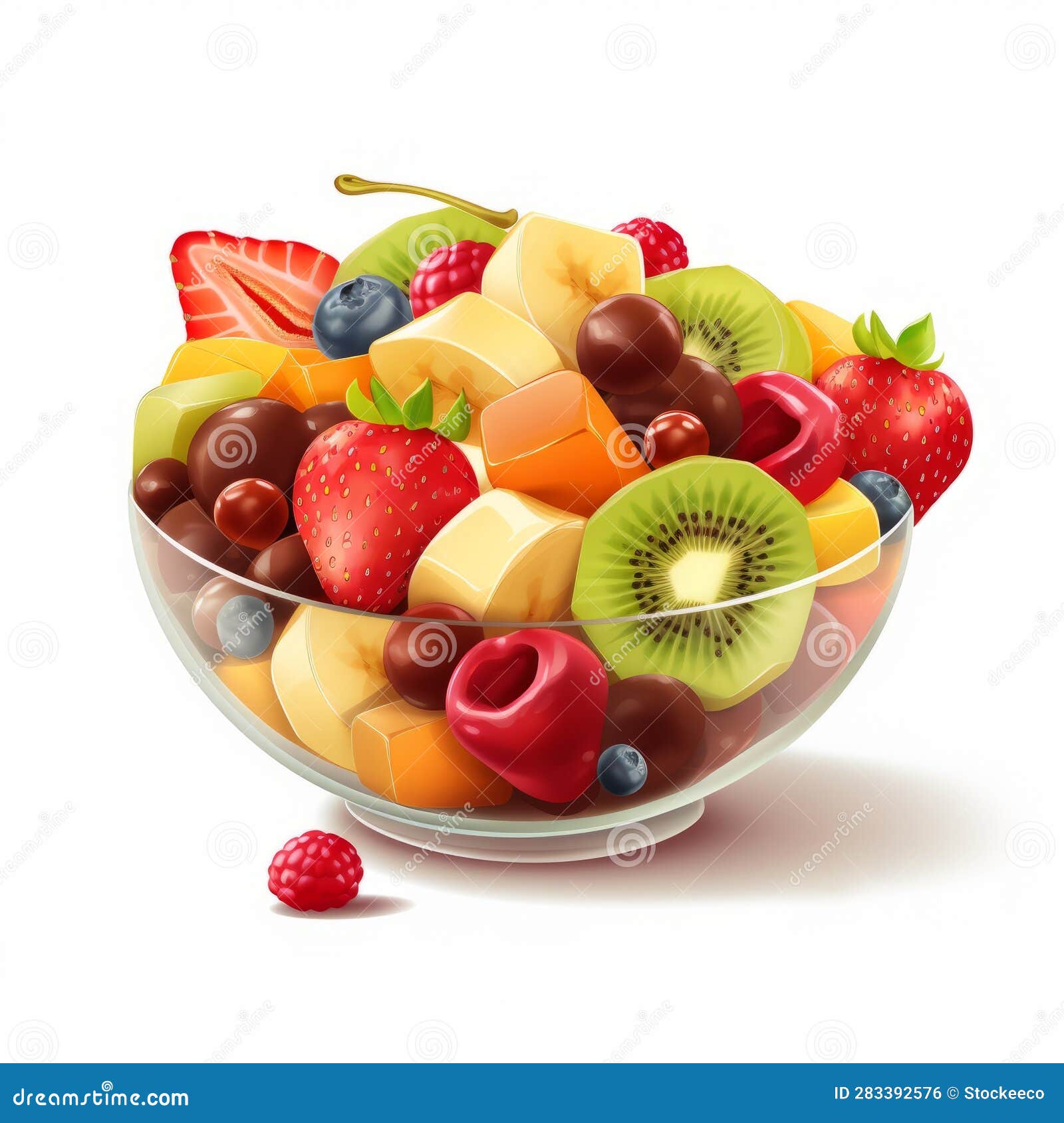Hyperrealistic Fruit Salad Bowl Illustration on White Background Stock ...