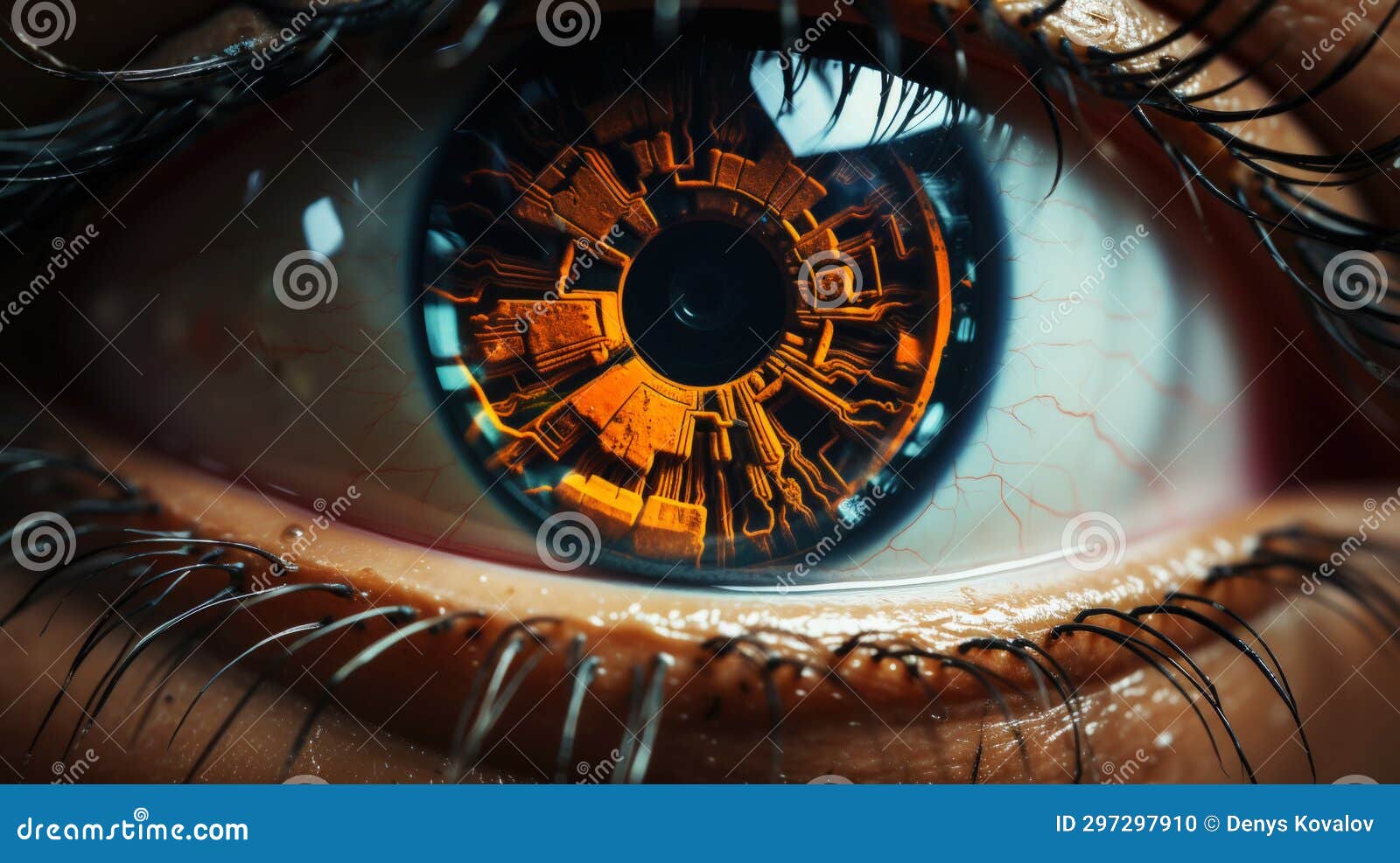 Hyperrealistic Human Eye Close-up with Microchip in the Center of the ...