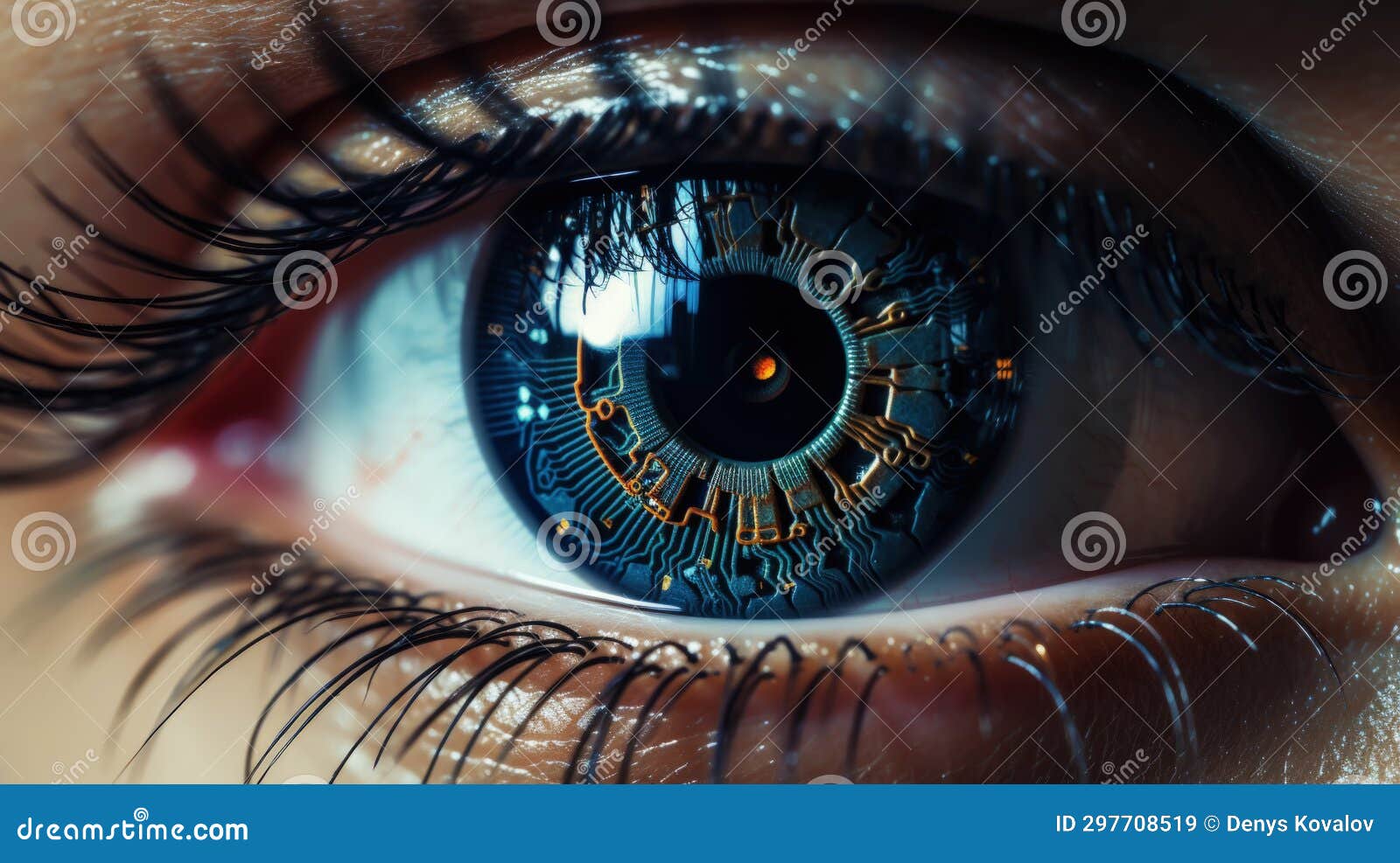 Hyperrealistic Human Eye Close-up with Microchip in the Center of the ...