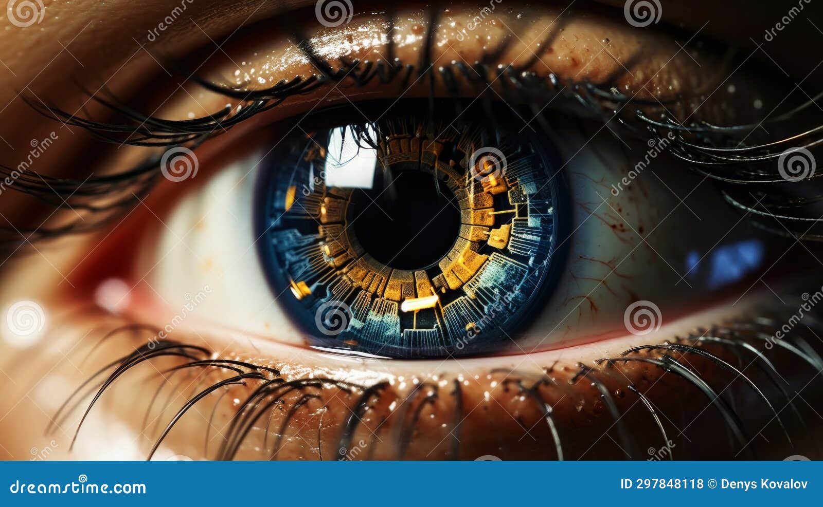 Hyperrealistic Human Eye Close-up with Microchip in the Center of the ...