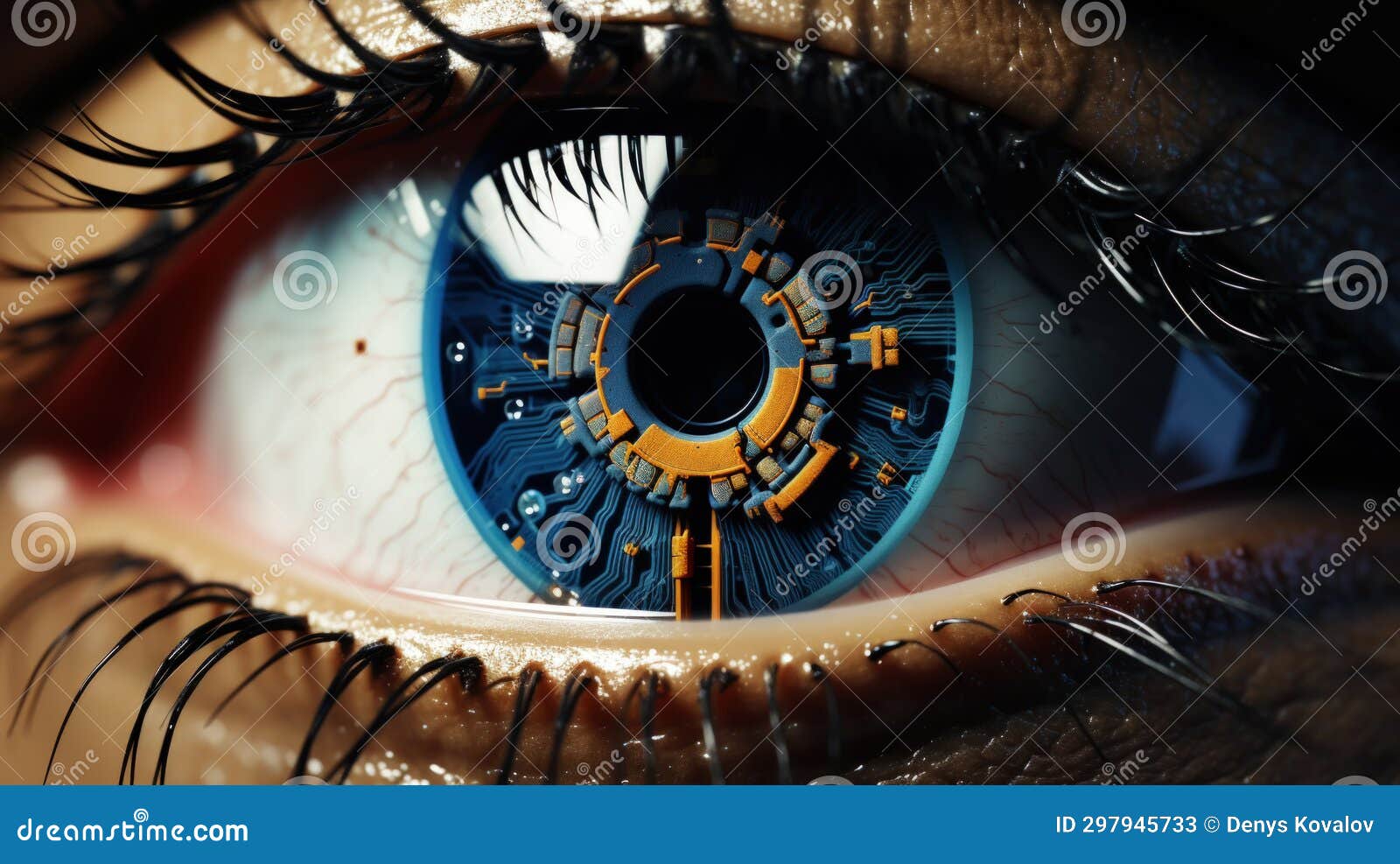 Hyperrealistic Human Eye Close-up with Microchip in the Center of the ...