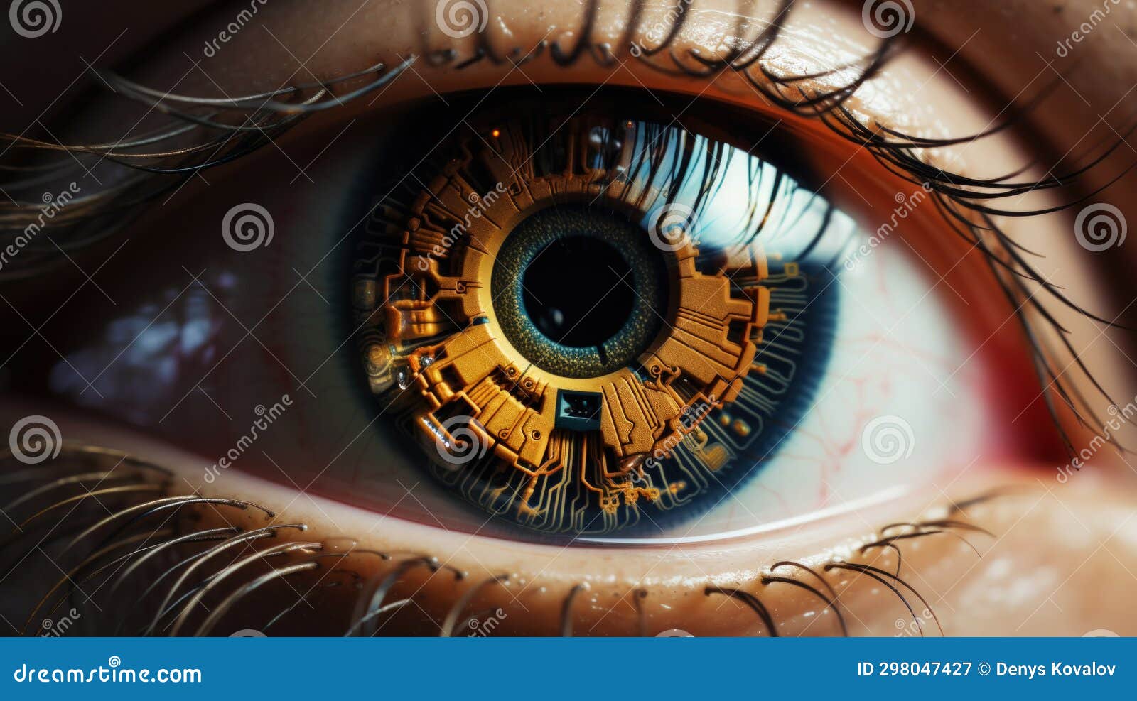 Hyperrealistic Human Eye Close-up with Microchip in the Center of the ...