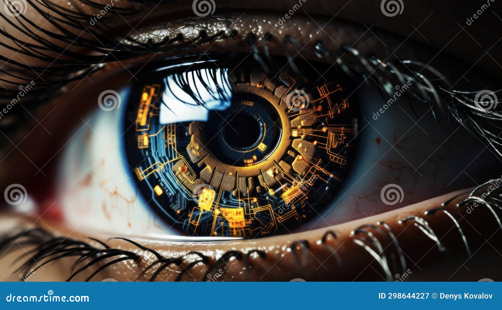 Hyperrealistic Human Eye Close-up with Microchip in the Center of the ...