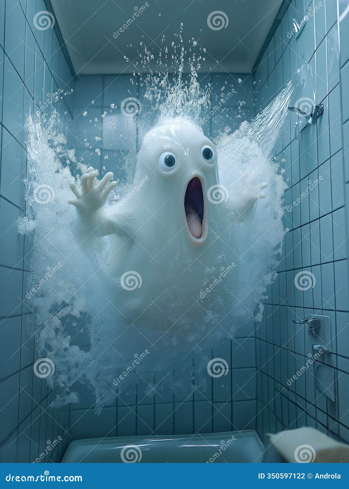 A Hyperrealistic and Humorous Portrayal of a Ghost Taking a Shower ...