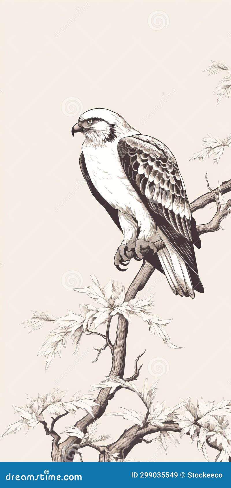 Hyperrealistic Illustration of an Eagle Perched on a Branch Stock ...