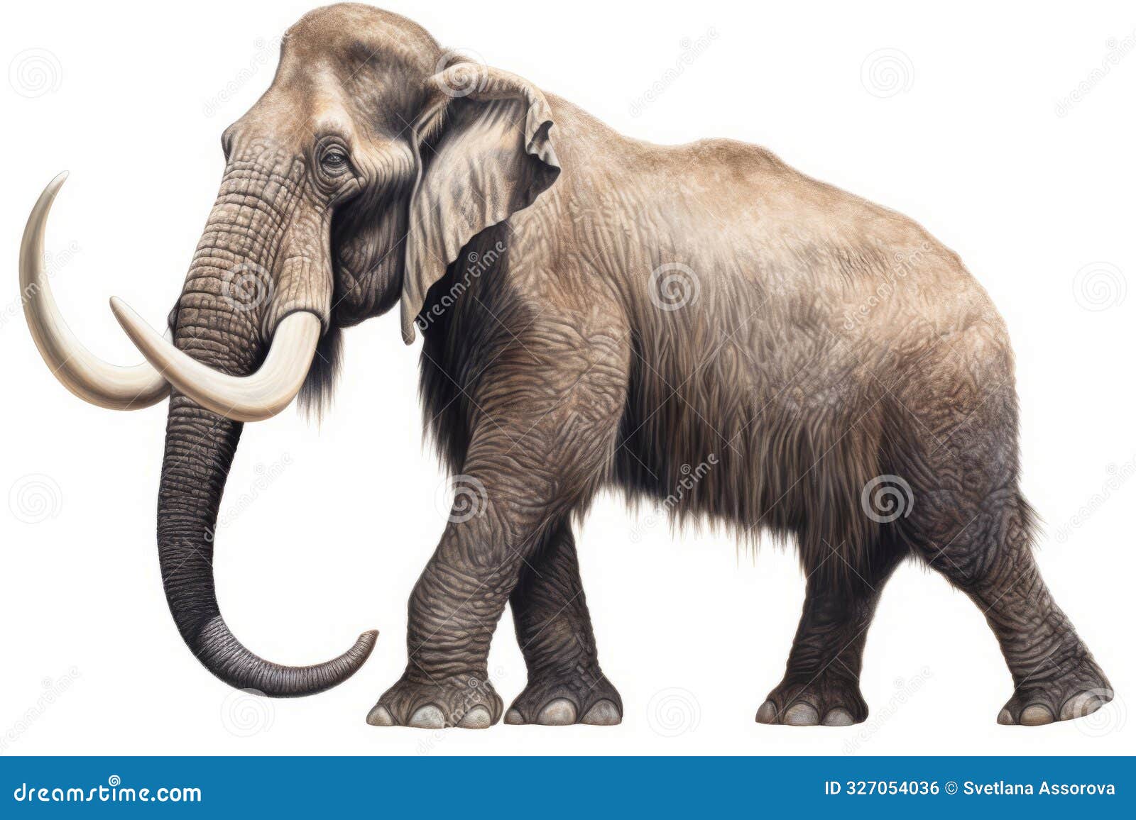 A Hyperrealistic Illustration of a Mammoth in Full Growth on a White ...