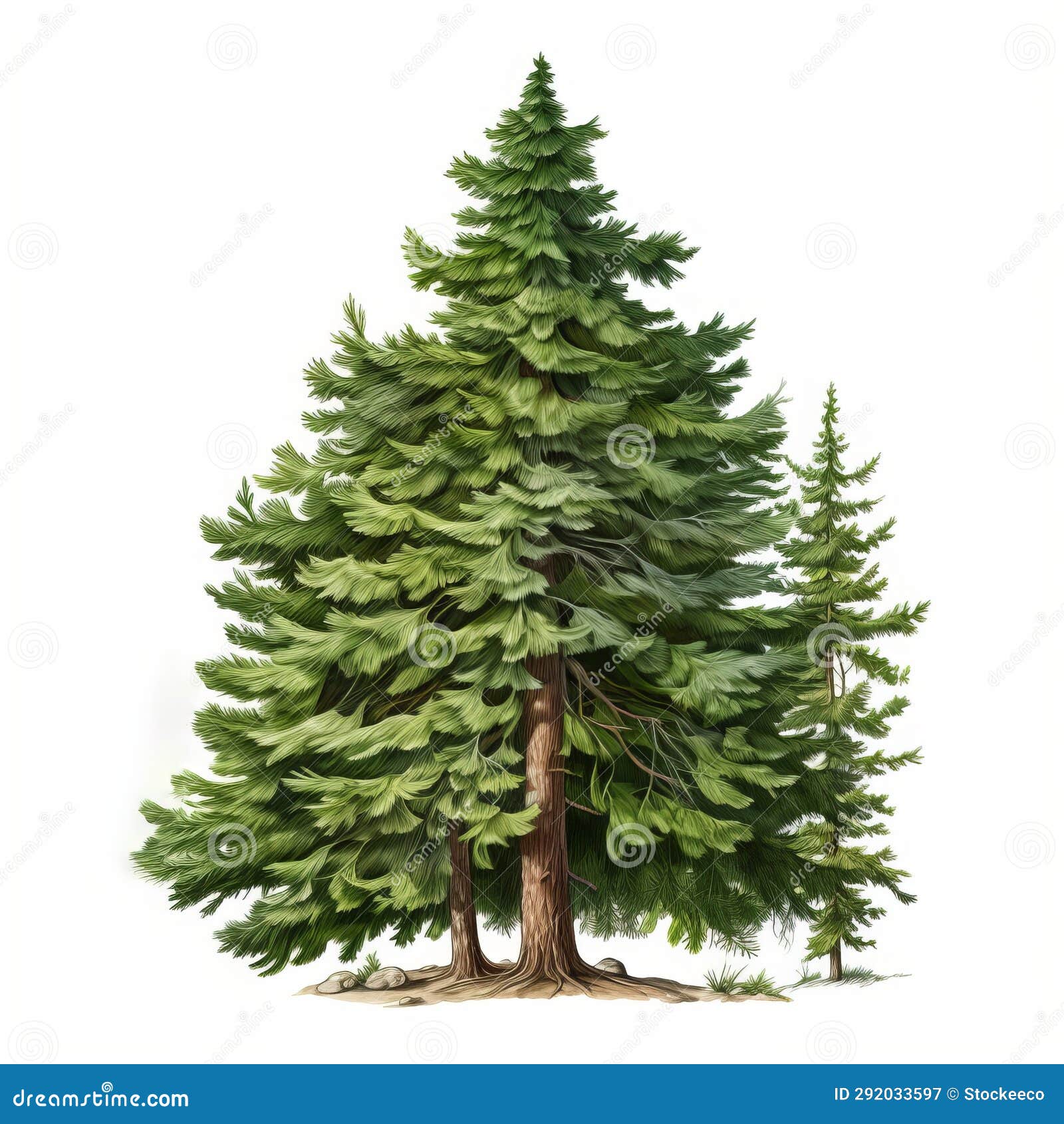 Hyperrealistic Illustration of Three Redwood Trees on White Background ...