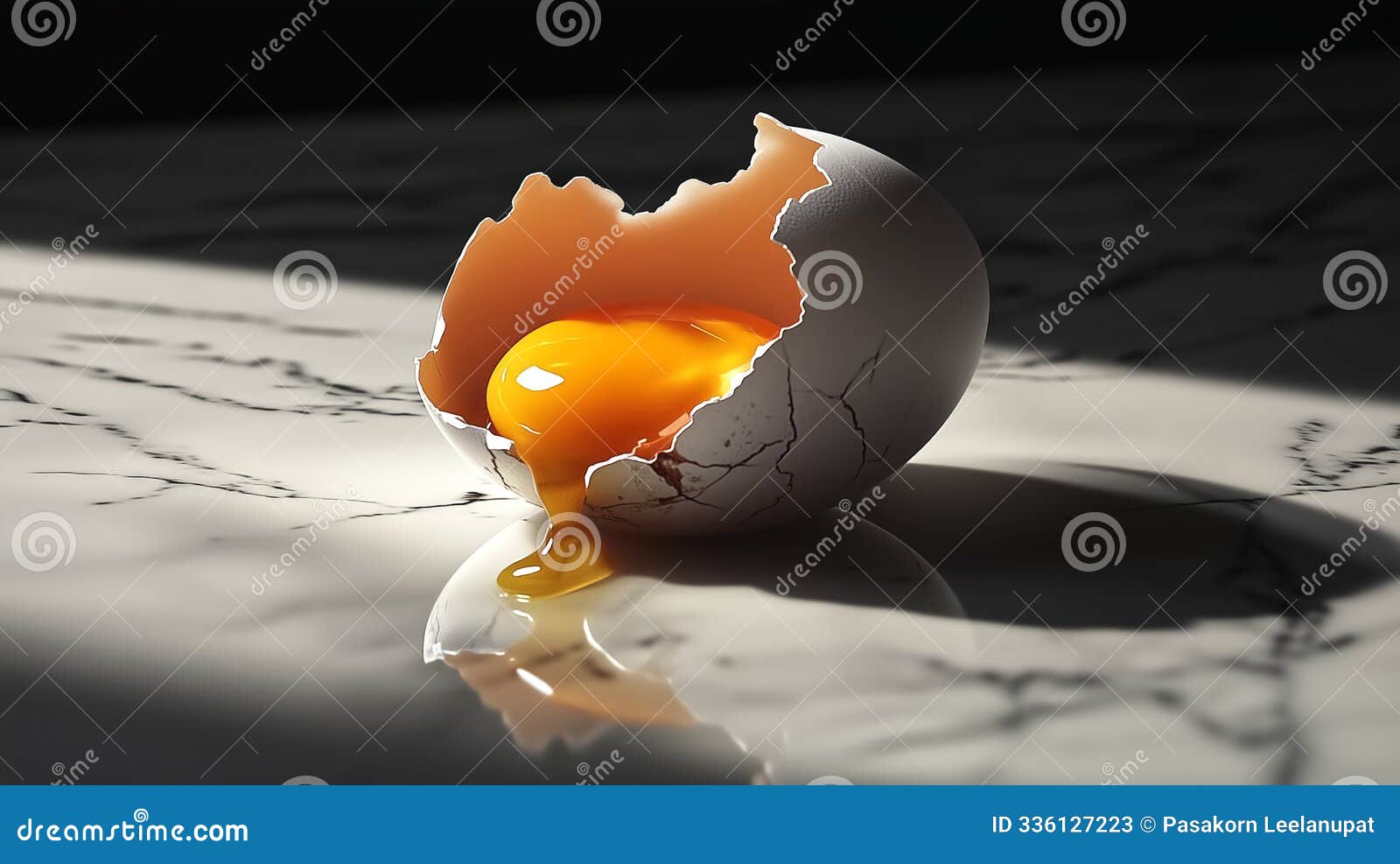 A Hyperrealistic Image of a Cracked Eggshell on a Reflective Mar Stock ...