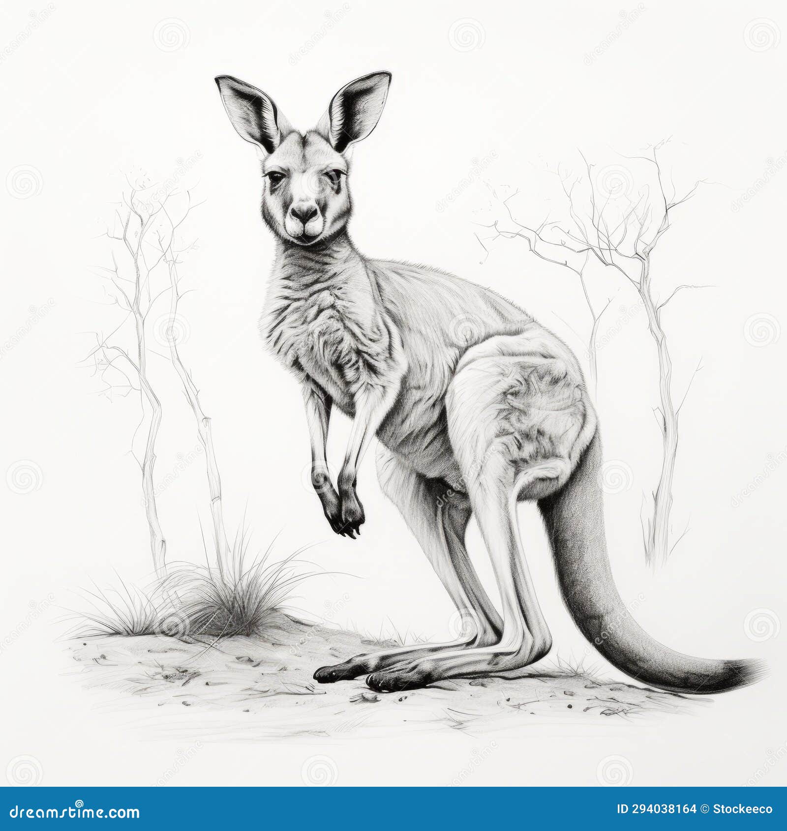 Hyperrealistic Ink Drawing of Kangaroo with Bold Defined Lines Stock ...